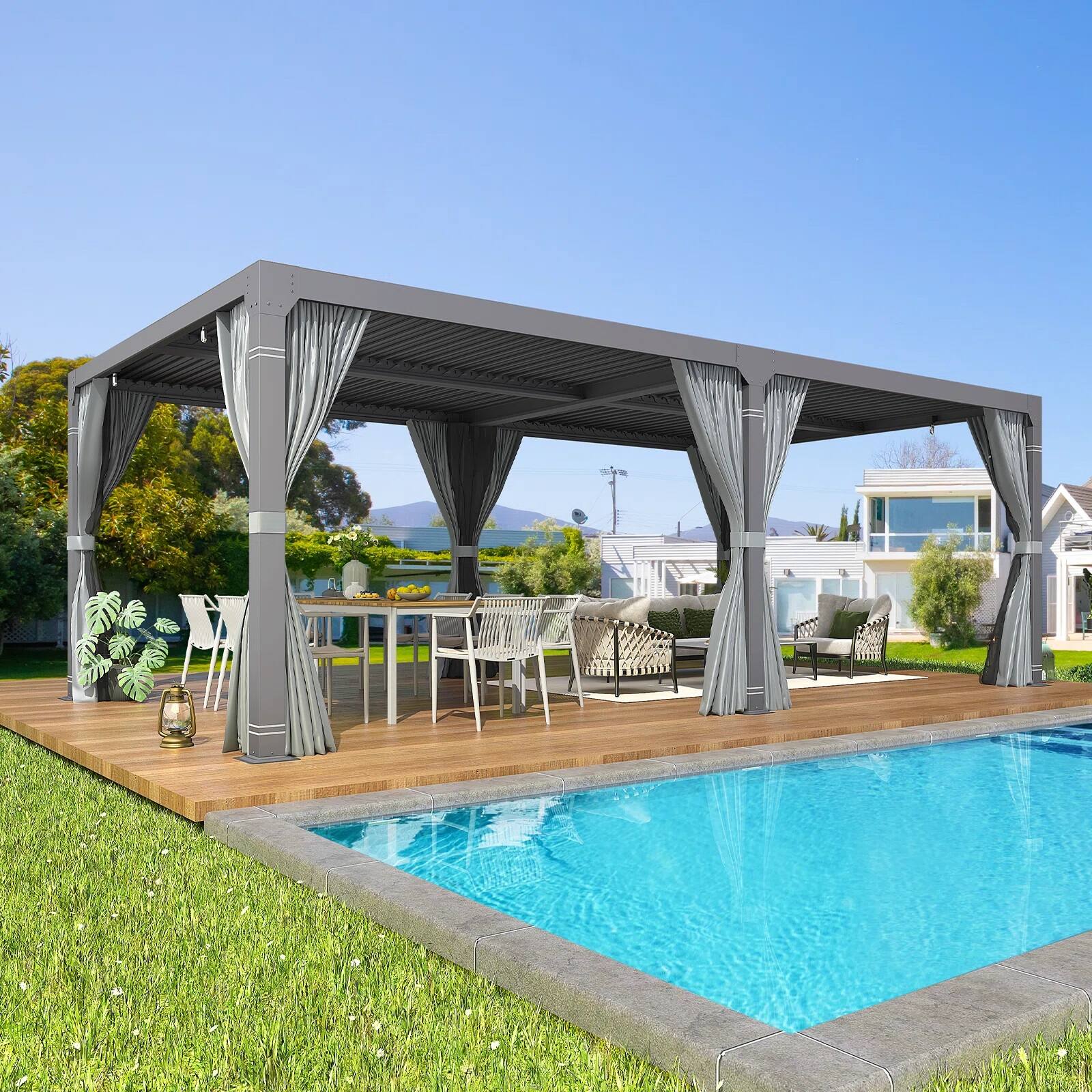 U HOMY 10'x20' Aluminum Pergola with Adjustable Rainproof Louver Roof ...