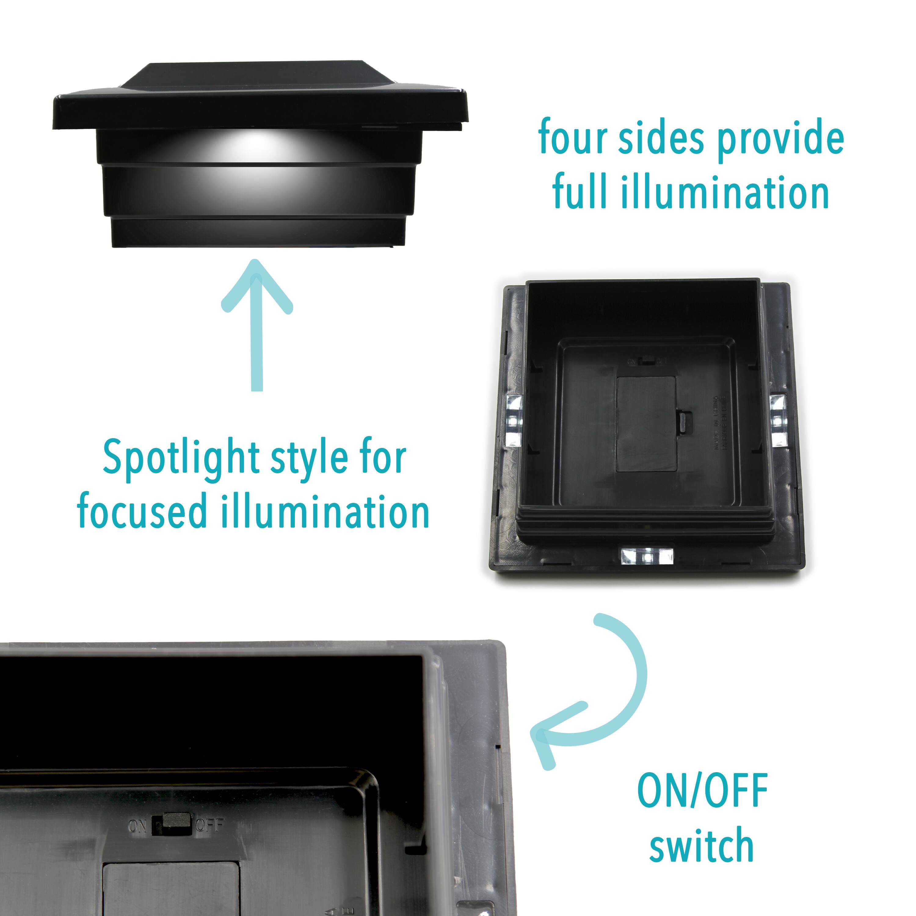 FC Design Ultra Bright Black Solar Post Light 4 SMD LED Fit 5x5 Inch ...