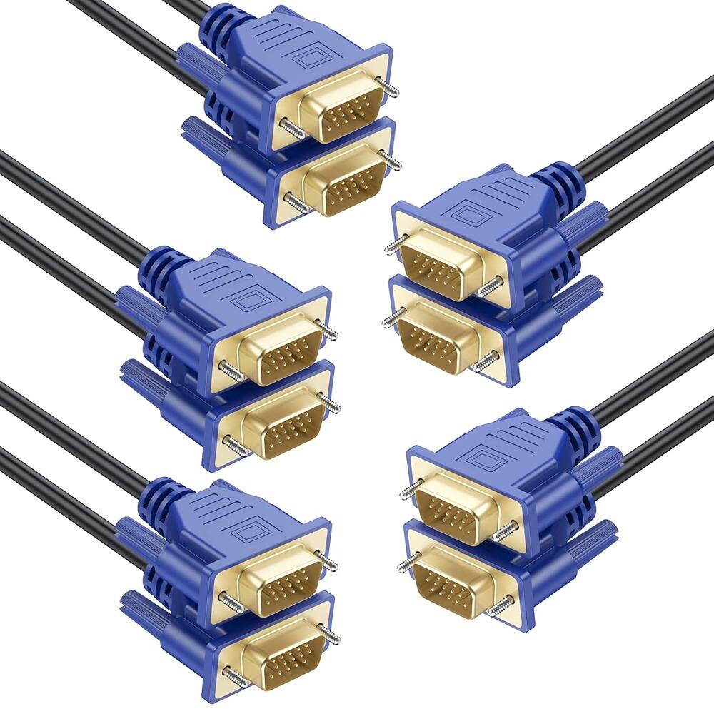 PARKER SLATER VGA to VGA Cable 5 Pack – 1080P HD, 6 Ft Male to Male ...
