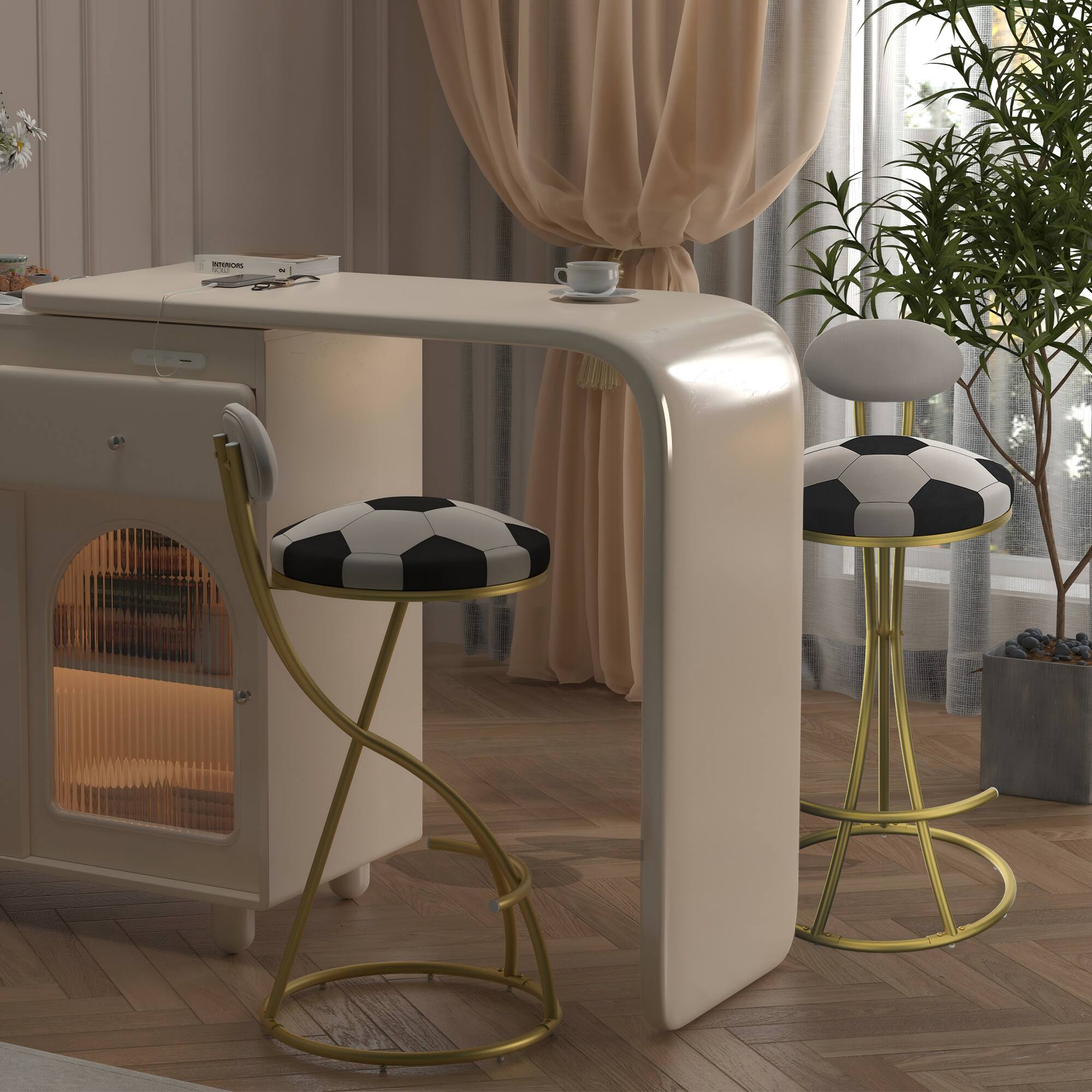 APRILSOUL Football Print Bar Stools Set of 2 Upholstered Counter Height ...