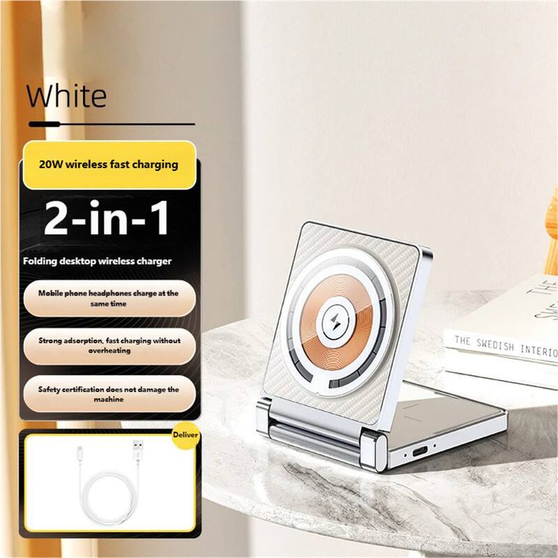 RISOKEYS 2 in 1 Wireless Charger Metal Foldable Stand, Magnetic ...