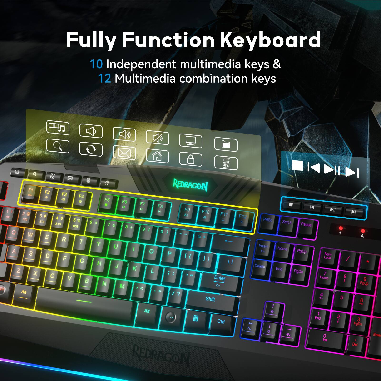 REDRAGON S101P KS Wireless Gaming Keyboard and Mouse Combo, RGB Backlit ...