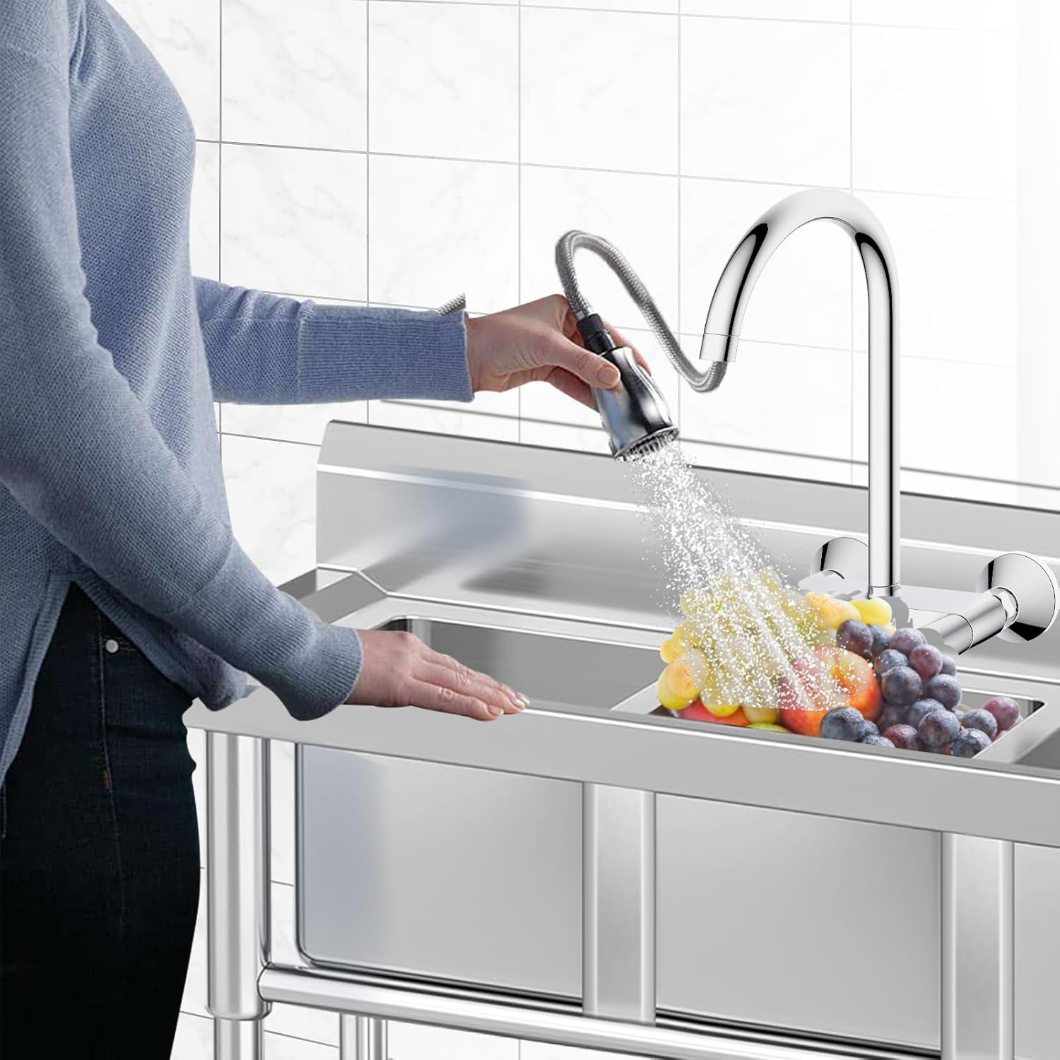 GARVEE Stainless Steel Utility Sink Workstation, Commercial Prep Triple ...