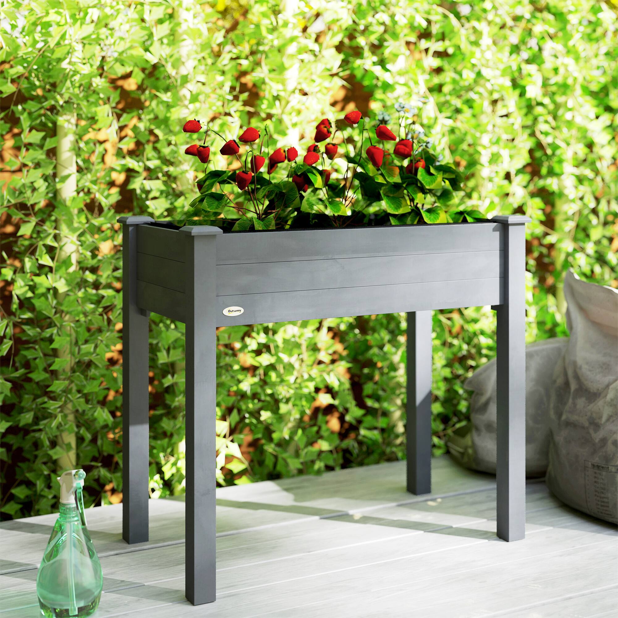 Outsunny Raised Garden Bed, Elevated Wooden Planter Box with Holes for ...