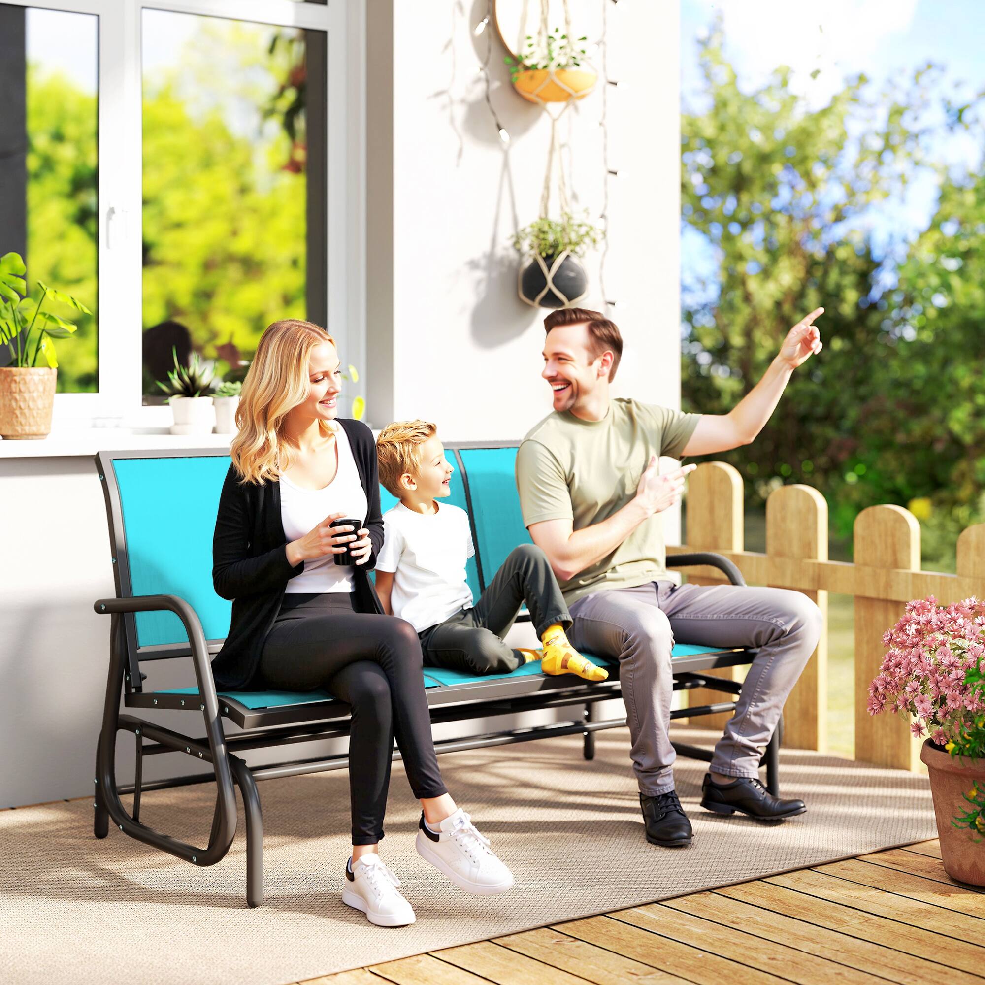 Outsunny Outdoor Patio Glider Bench, Porch Glider Swing with 3 Seats ...
