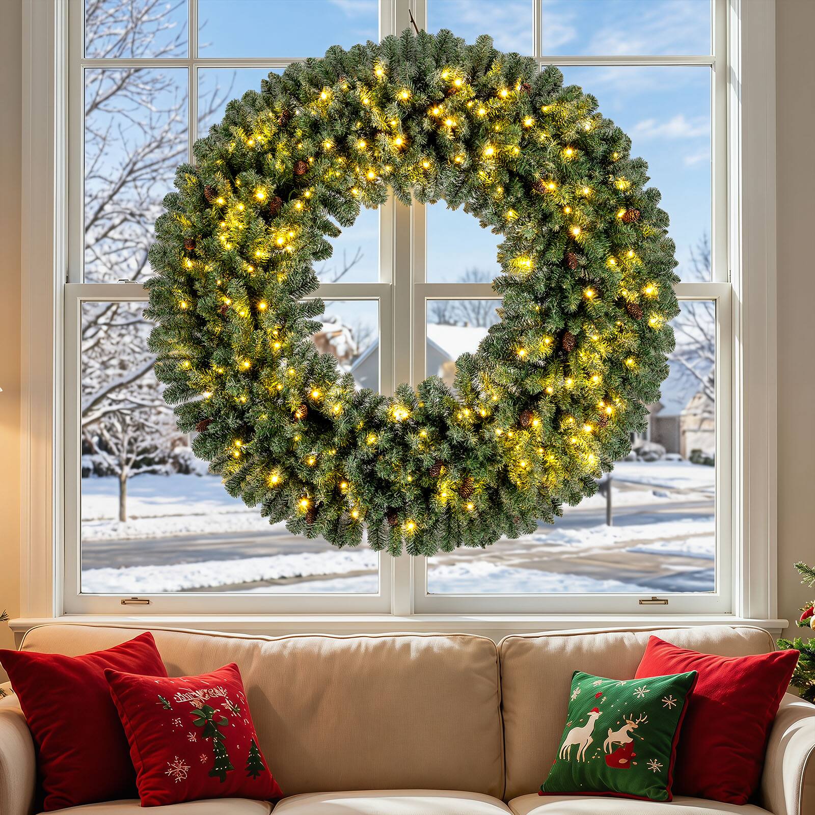 Costway 60" Large Artificial Christmas Wreath Set of 2 with 200 LED ...