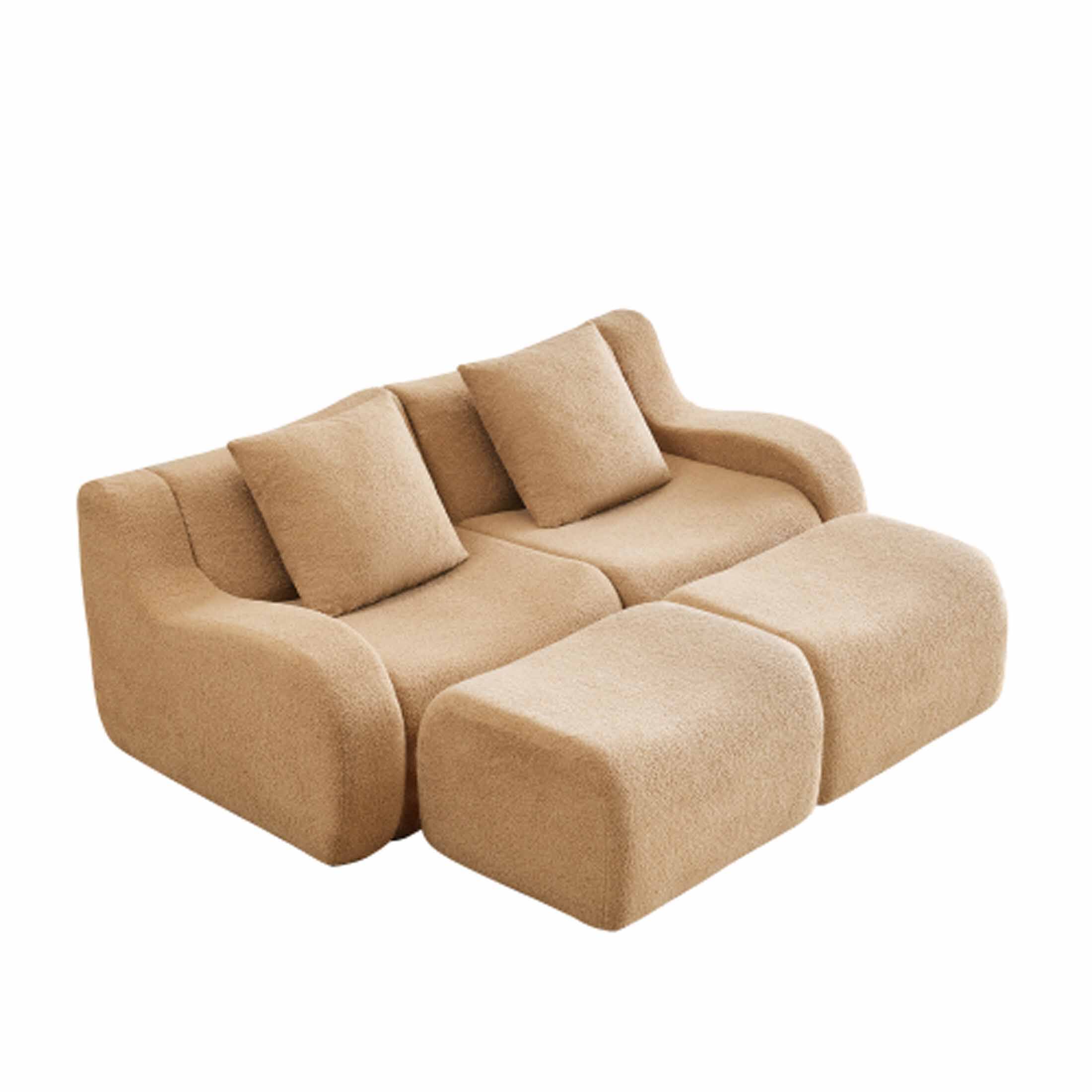 Aukfa Modular Teddy Fabric Sofa 2 Seat Sectional with 2 Ottomans, Soft ...