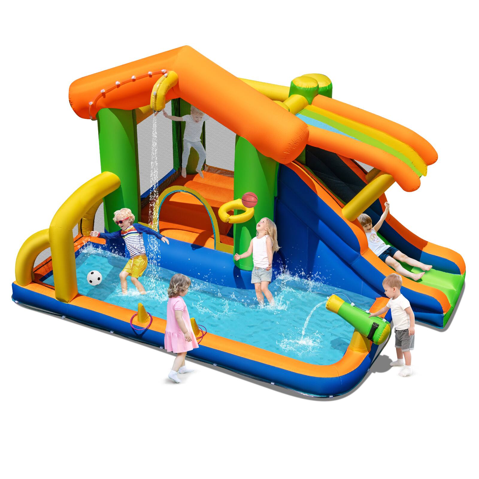 Gymax 8 in 1 Inflatable Bounce House Water Park w/Slide Water Cannon w ...