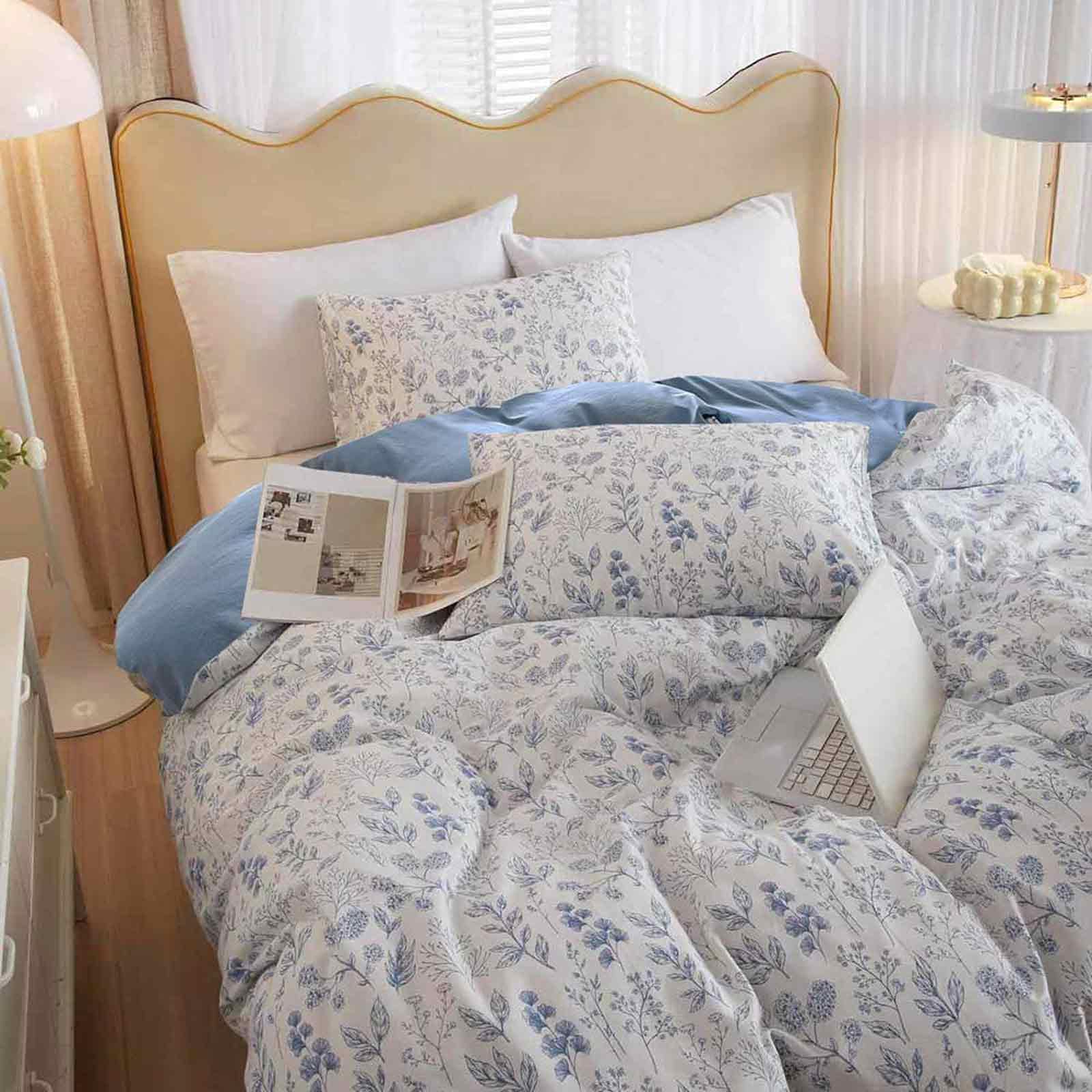 Comfort Essence - Comforter Set Floral Leaf Pattern Print Reversible ...