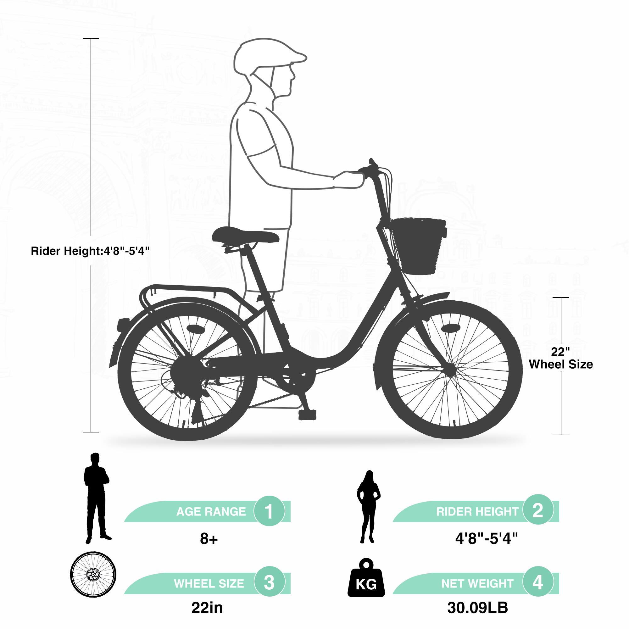 TinyHomie 7 Speed City Bike With Basket Steel Frame Multiple Colors 22 Inch Girls Bicycle Green ...
