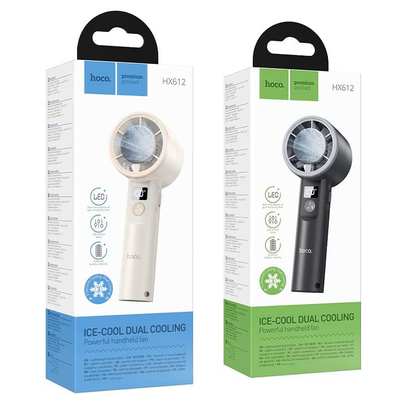 hoco. HX612 Ice Pack Dual‑Cooling Portable Fan with LED Display Black ...