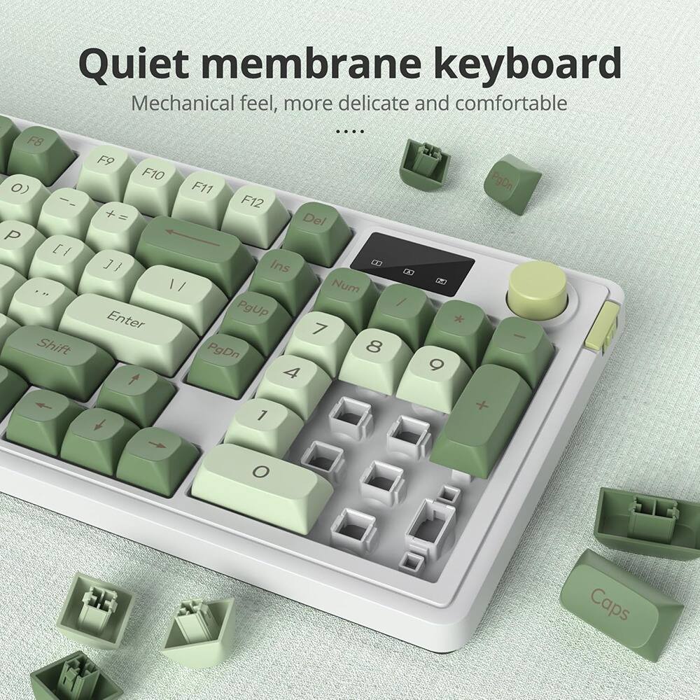 MOSZAR LLC Wireless Matcha Green Keyboard with Number Pad Knob, 98 Keys ...