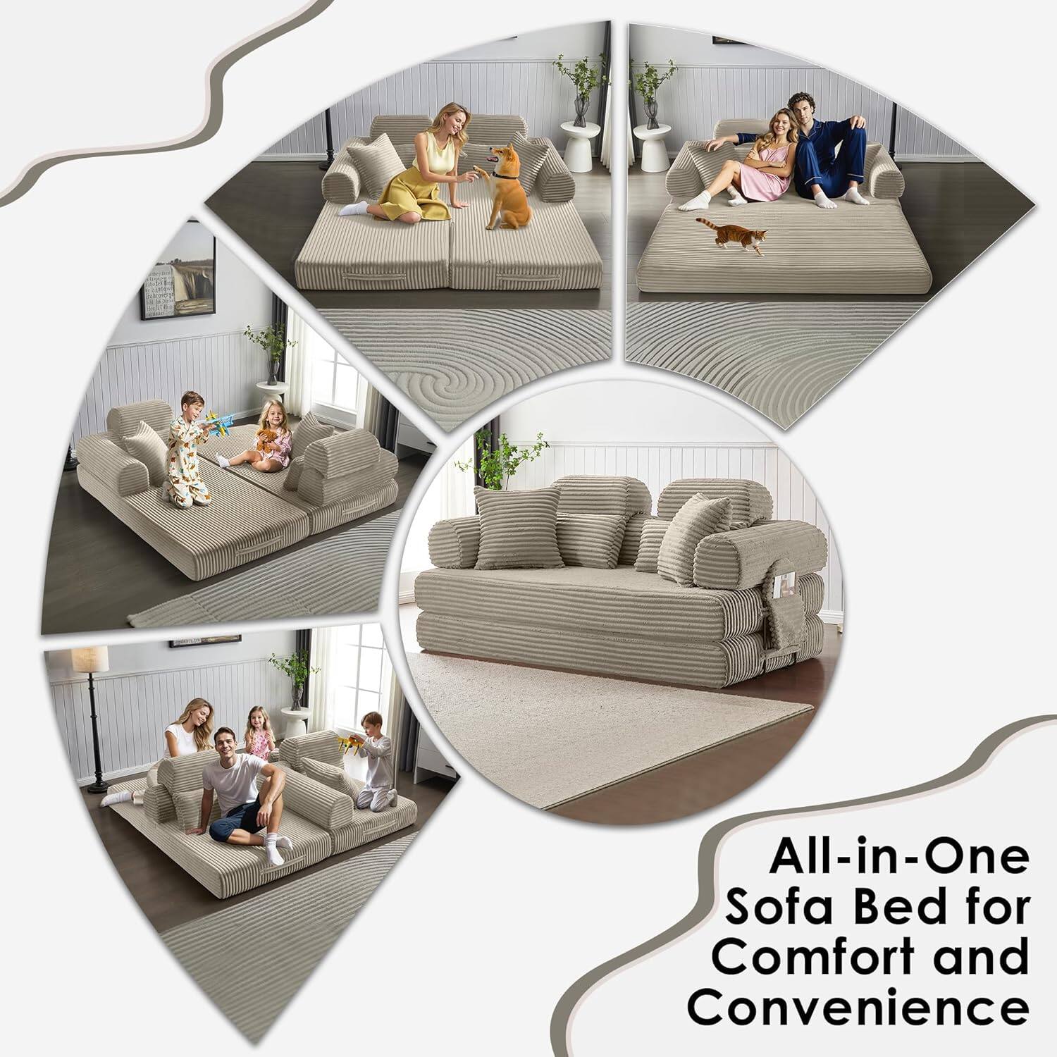 Tiramisubest Convertible Sleeper Sofa Bed,78.5" Corduroy Foldable Sofa ...