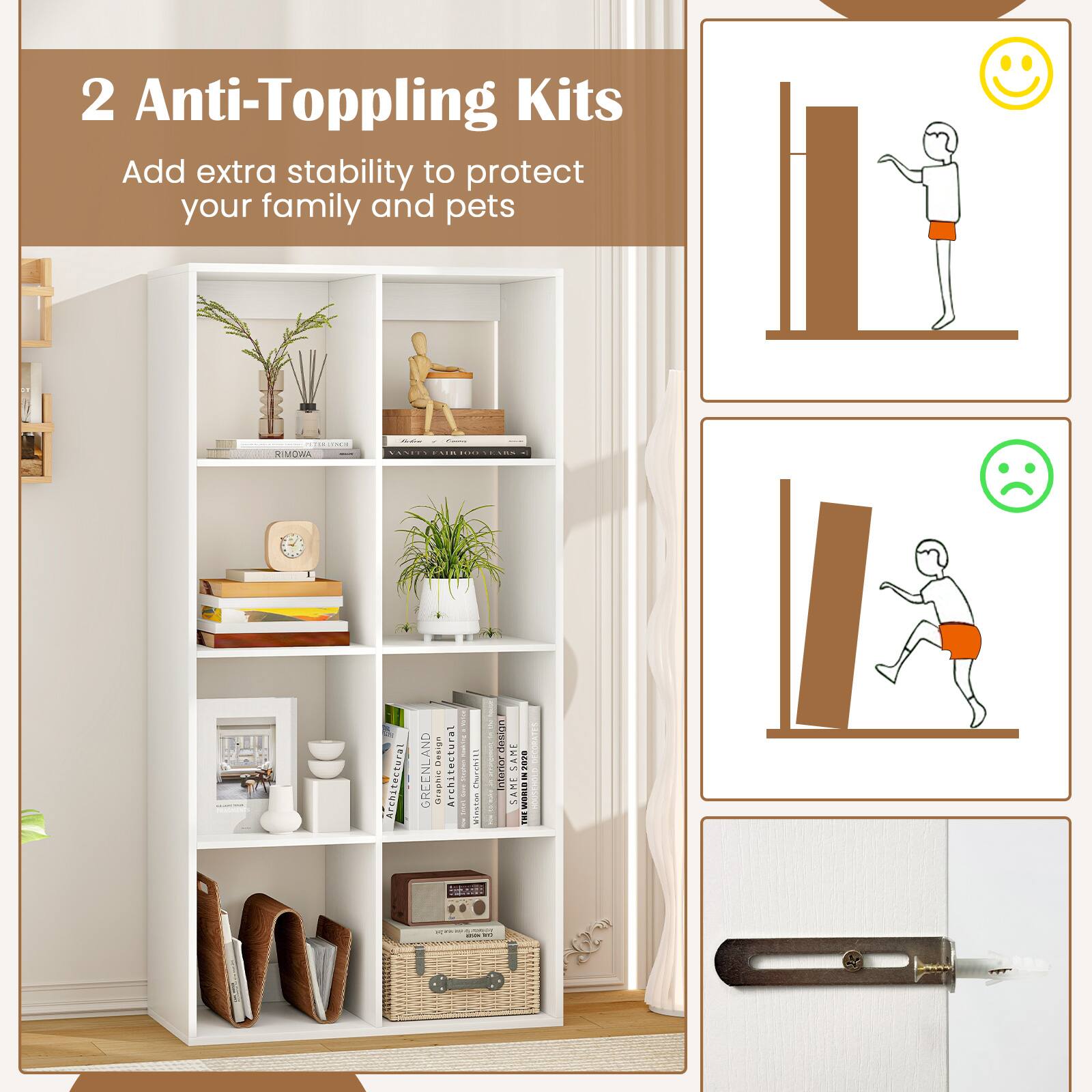 Gymax 2PCS 8 Cube Bookcase Freestanding Cube Storage Organizer w/ Anti ...