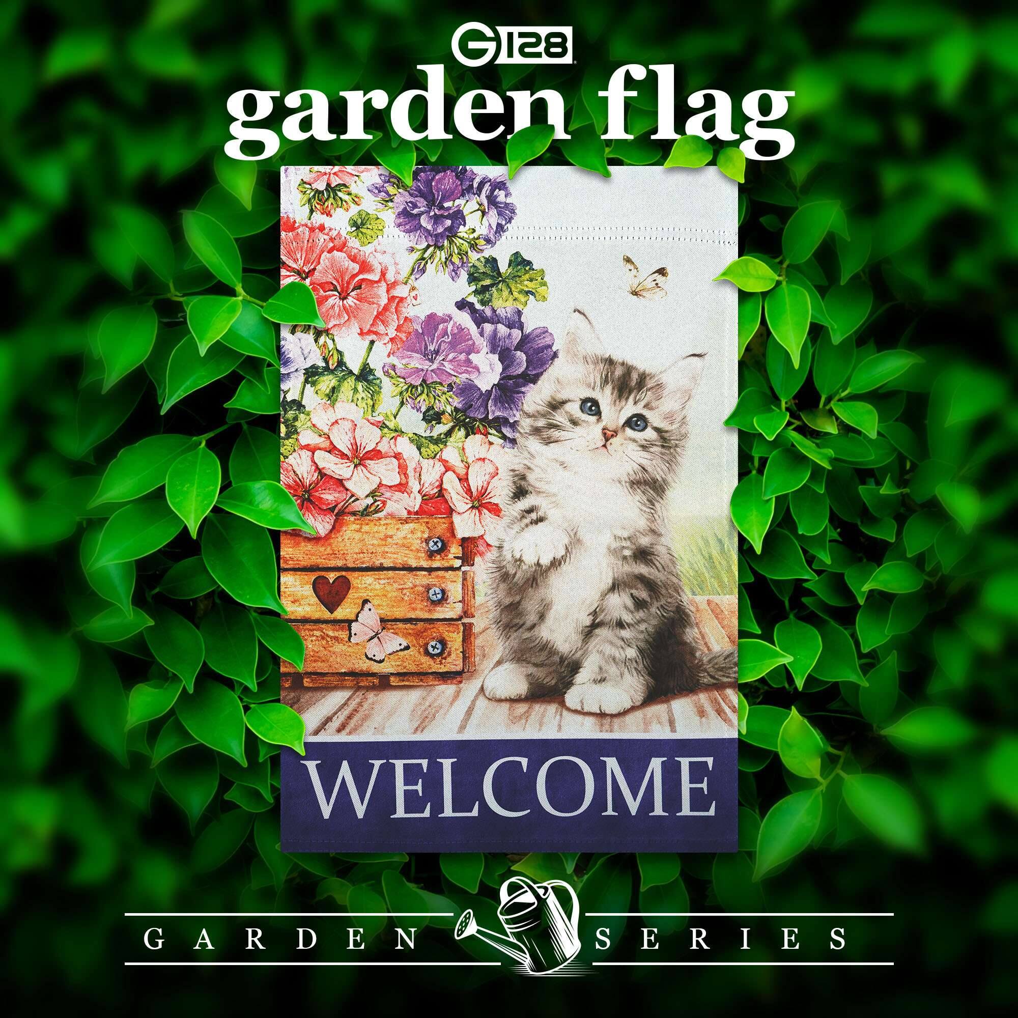 G128 Welcome Kitten and Flowers Garden Flag 12 x 18 in Double Sided ...