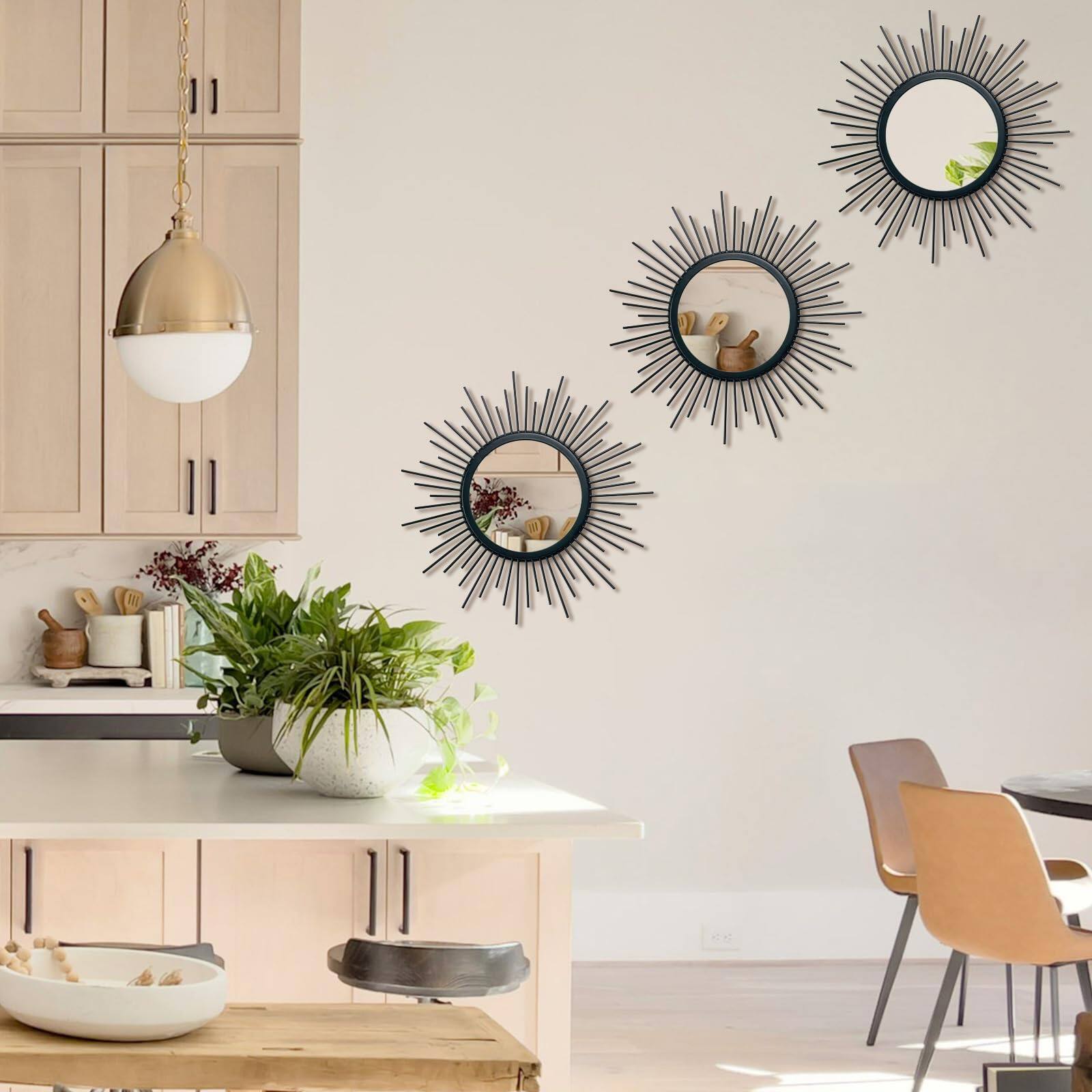 Live At Space 3 Set Black Sunburst Mirrors For Wall Decorative Metal ...
