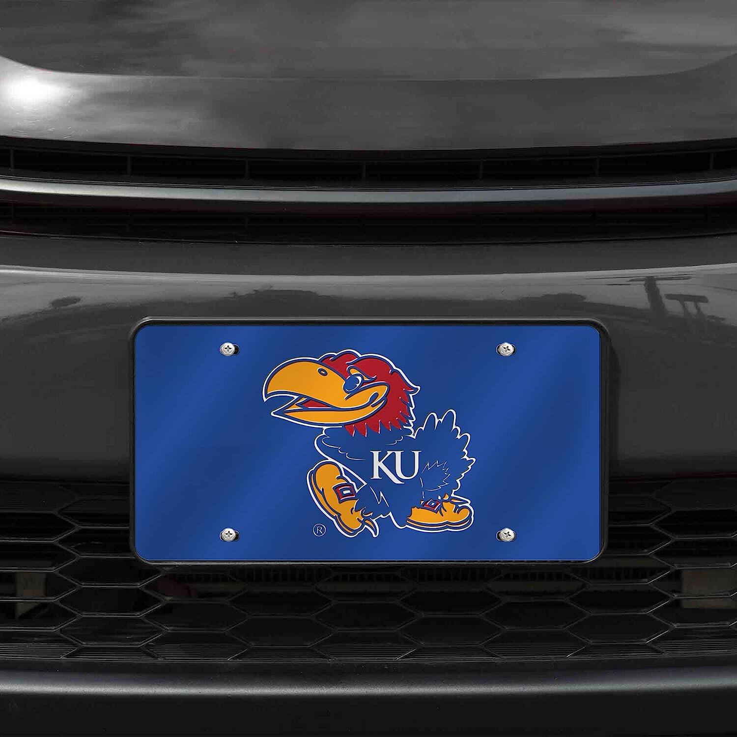 Rico Industries Kansas Jayhawks Blue Mirrored Laser Cut License Plate ...