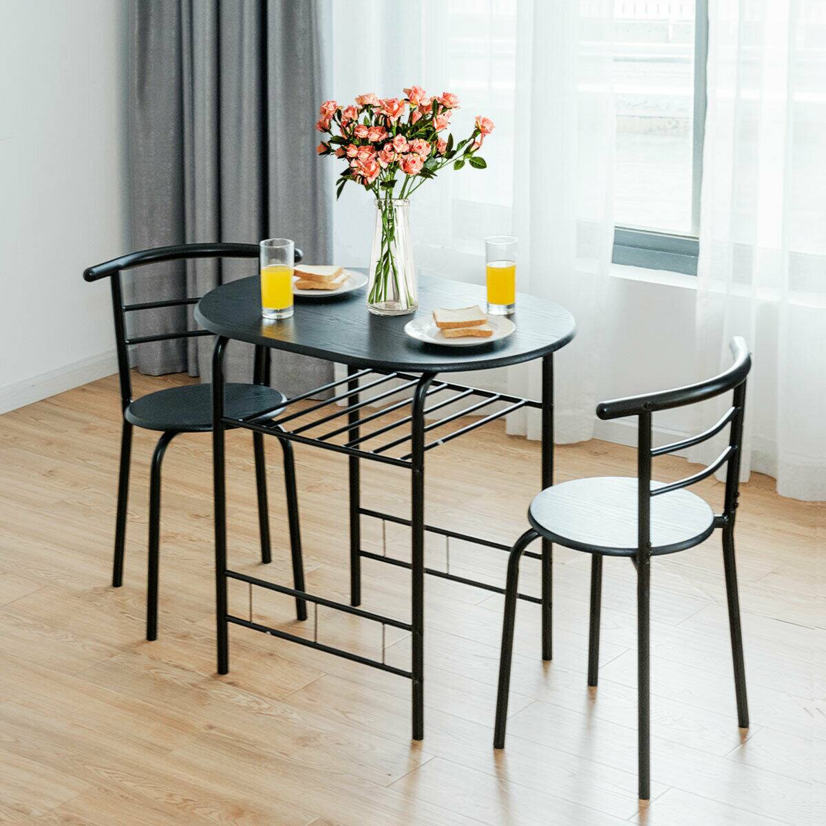 Costway 3 Pcs Dining Set 2 Chairs and Table Compact Bistro Pub Breakfast Home Kitchen Black ...