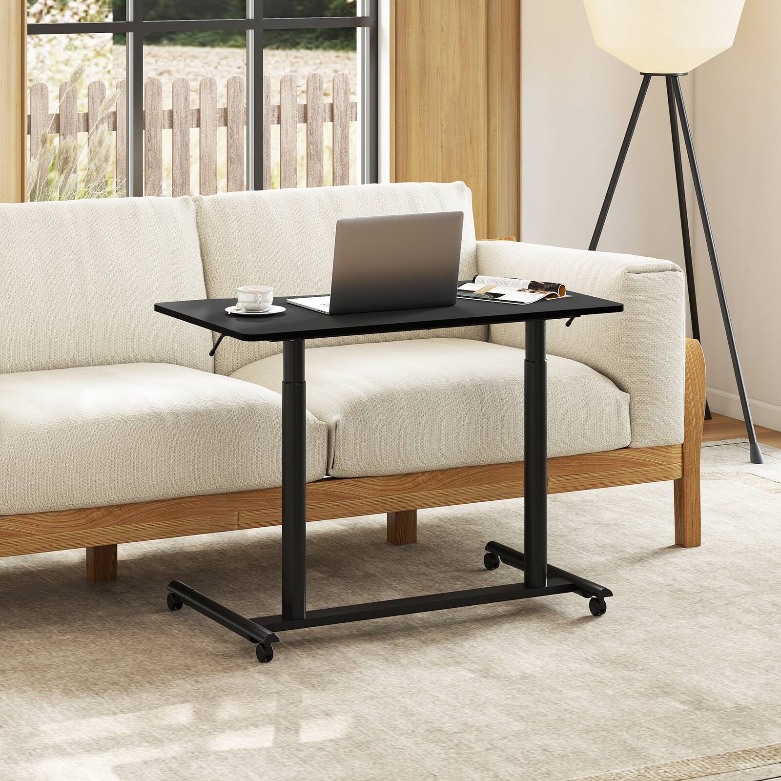 Costway Height Adjustable Computer Desk Sit to Stand Rolling Notebook ...