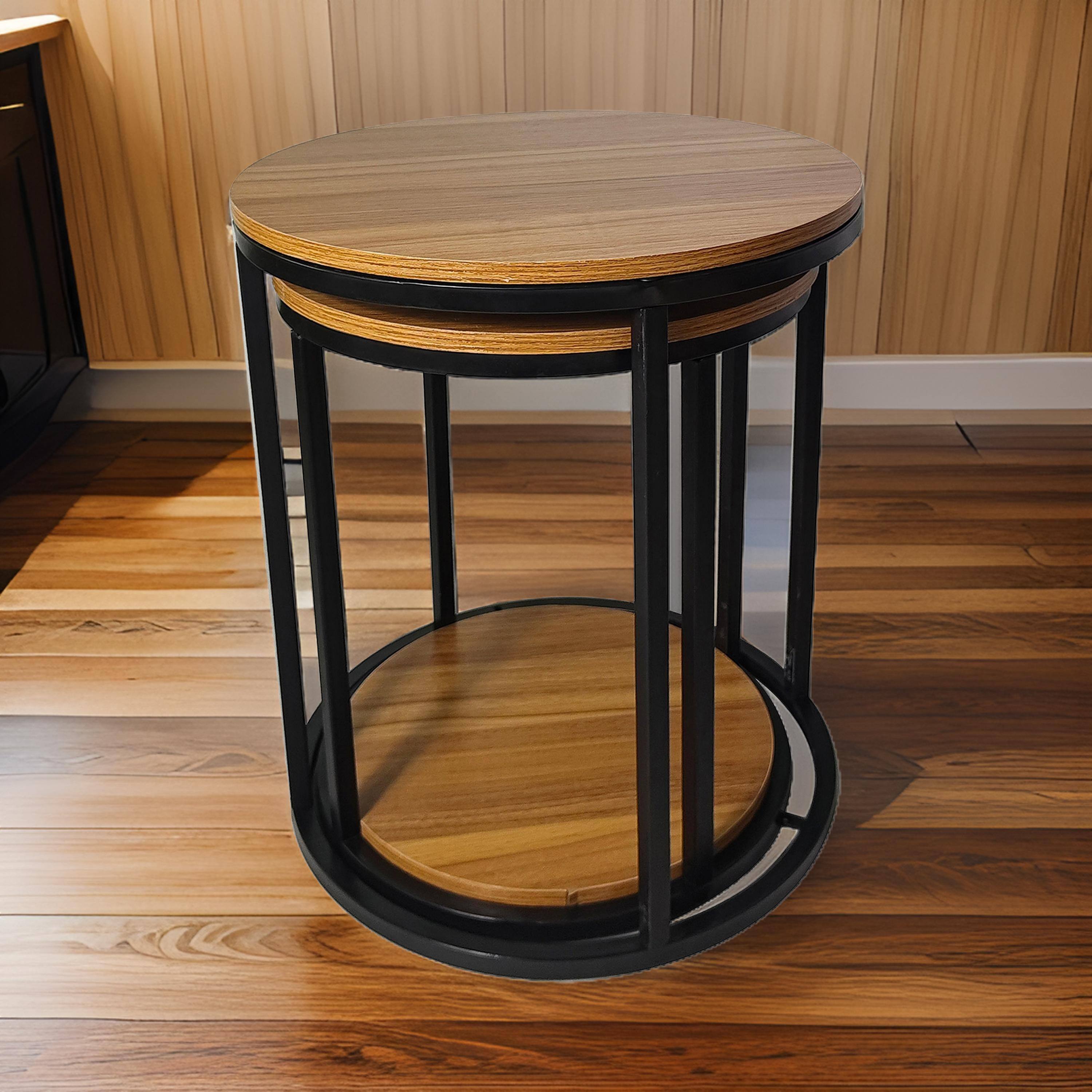 Manhattan Lane Molly Nesting Table Set of 2, Round Brown Solid Wood Top ...