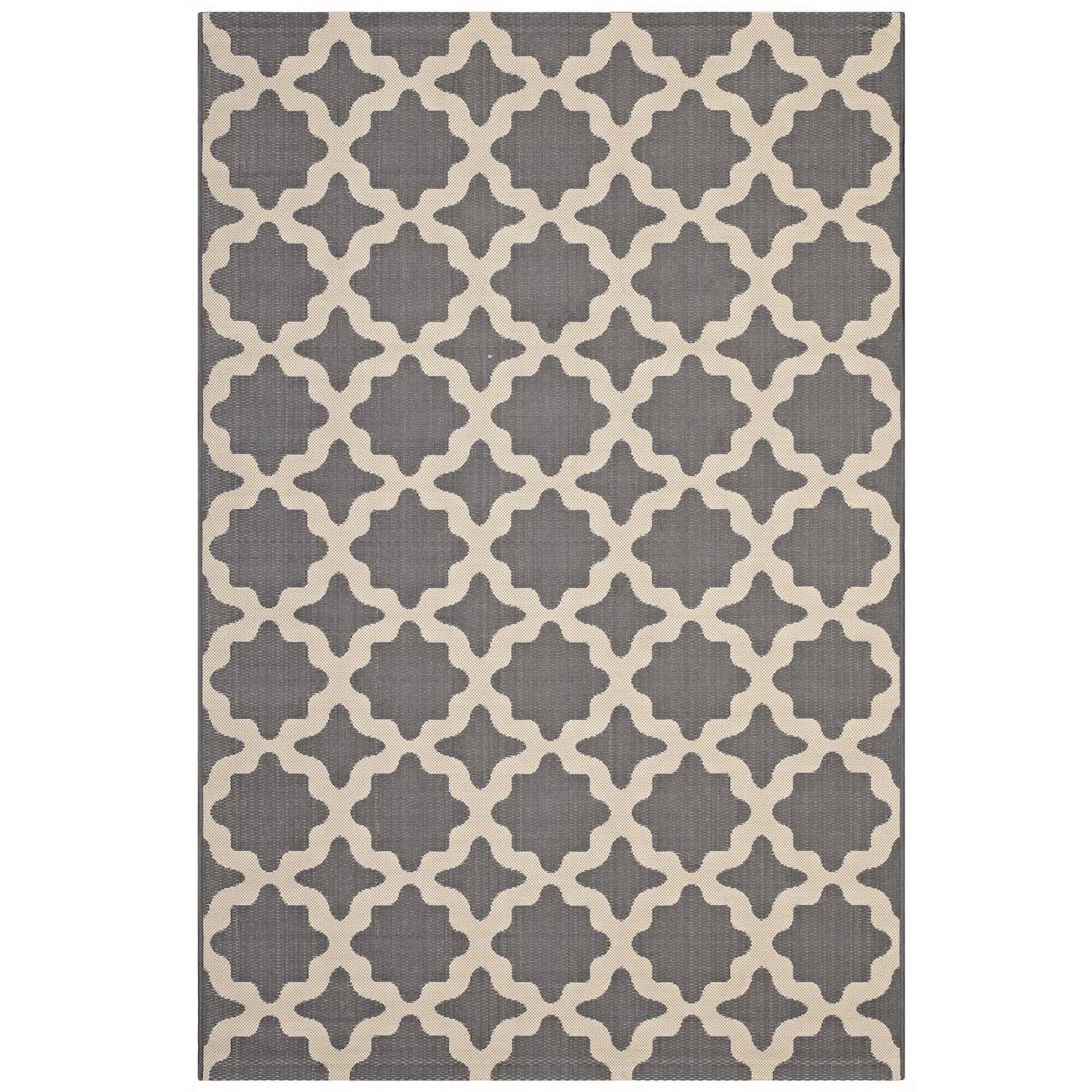 Modway Cerelia Moroccan Trellis Indoor and Outdoor Area Rug Gray and ...