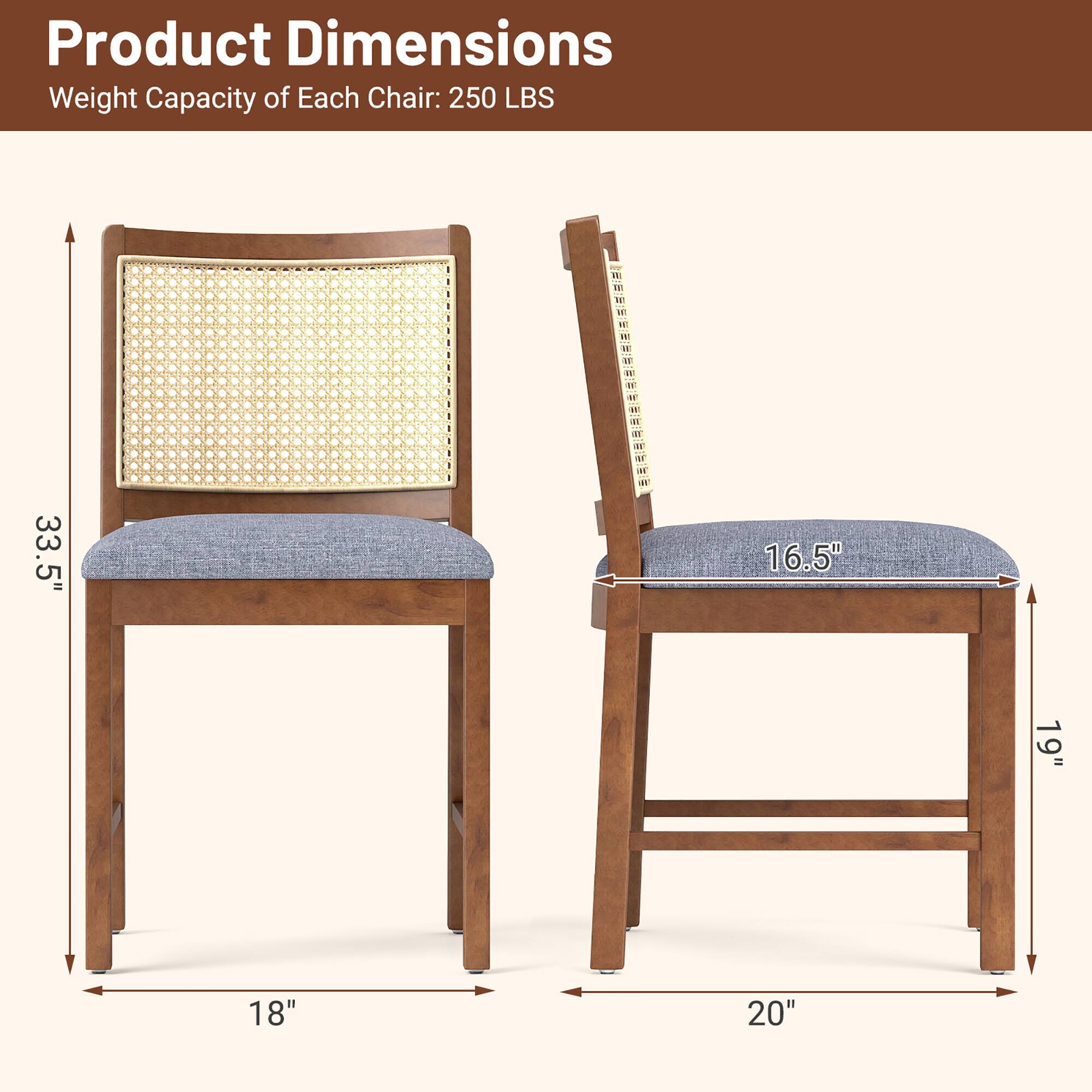 Gymax Rattan Dining Chair Set of 2 w/ Rubber Wood Frame Linen Fabric ...