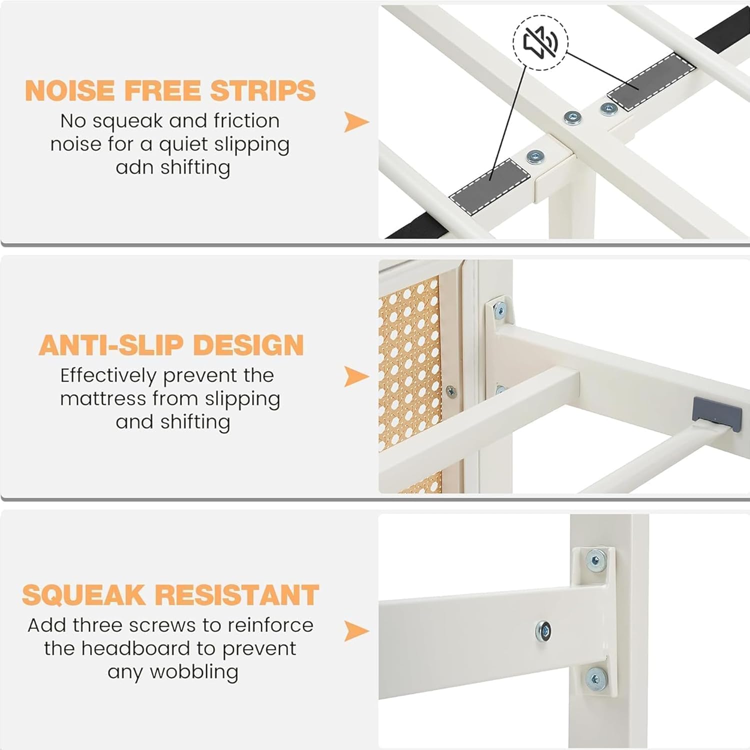 Jojoka Queen Size Bed Frame with Headboard, Bohemian Rattan, Metal ...