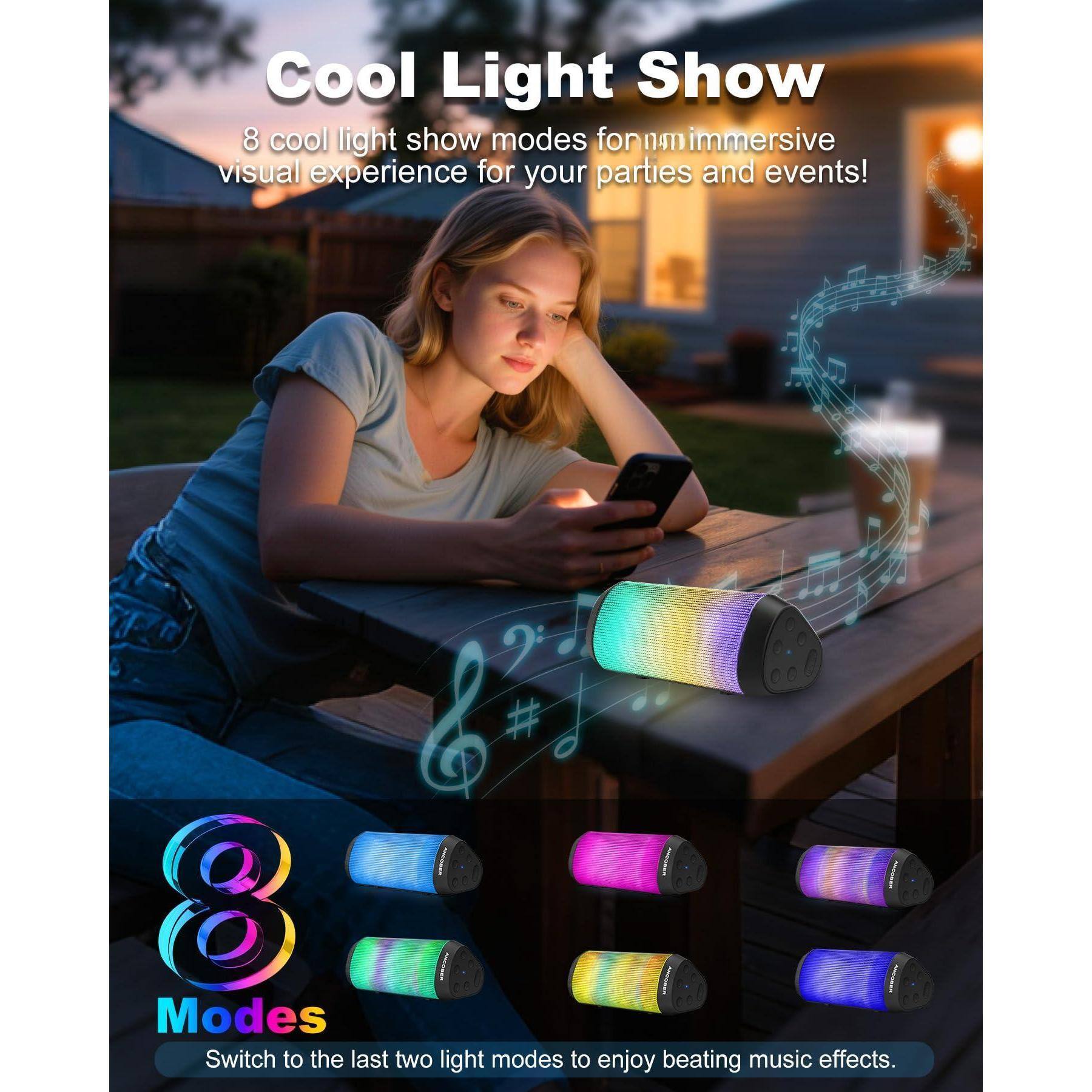 Cedar Assembly Portable Wireless Sound With Cool Lights Ipx4 Waterproof ...