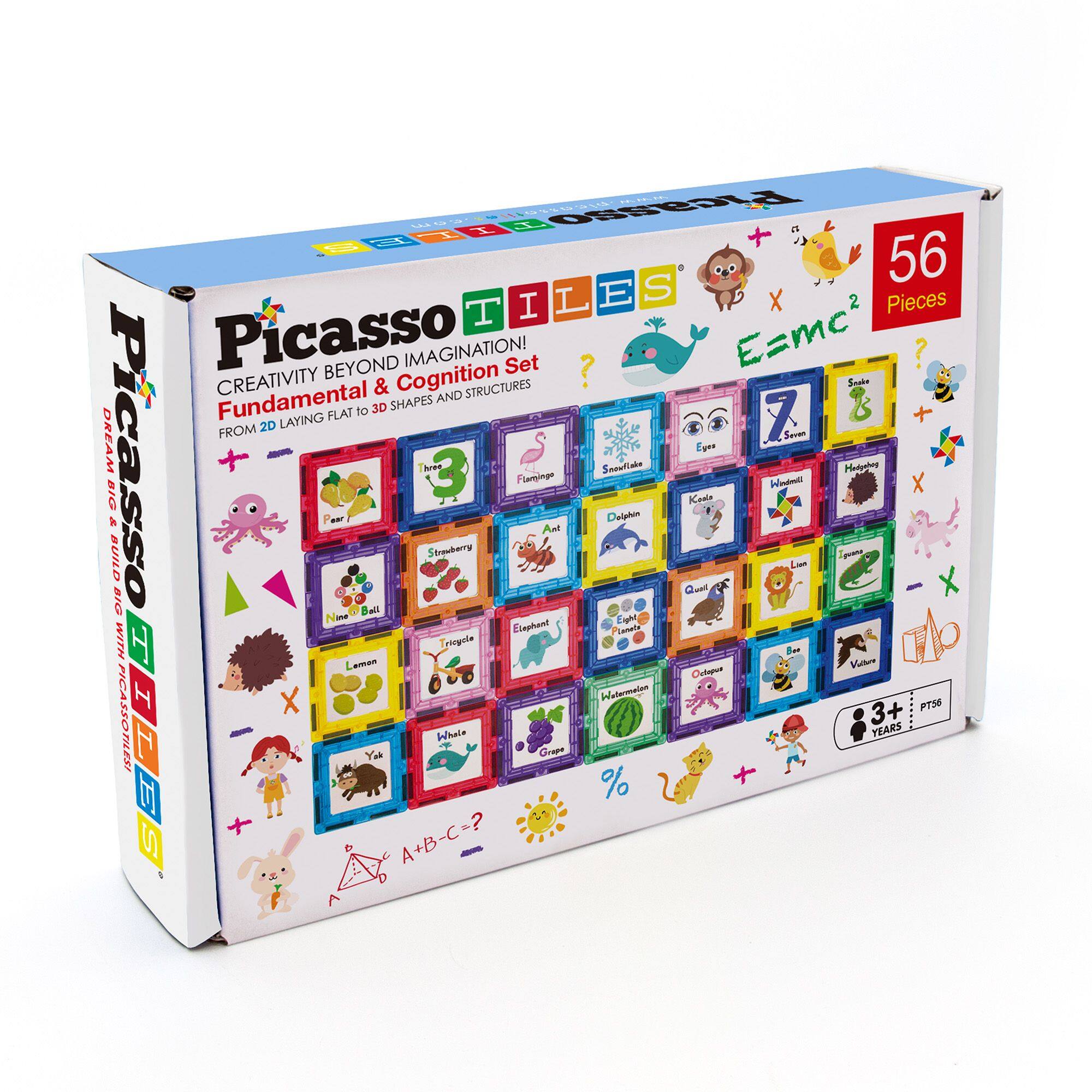 PicassoTiles PICASSO TILES 56 PC Learning, Educational, Magnetic Tiles ...