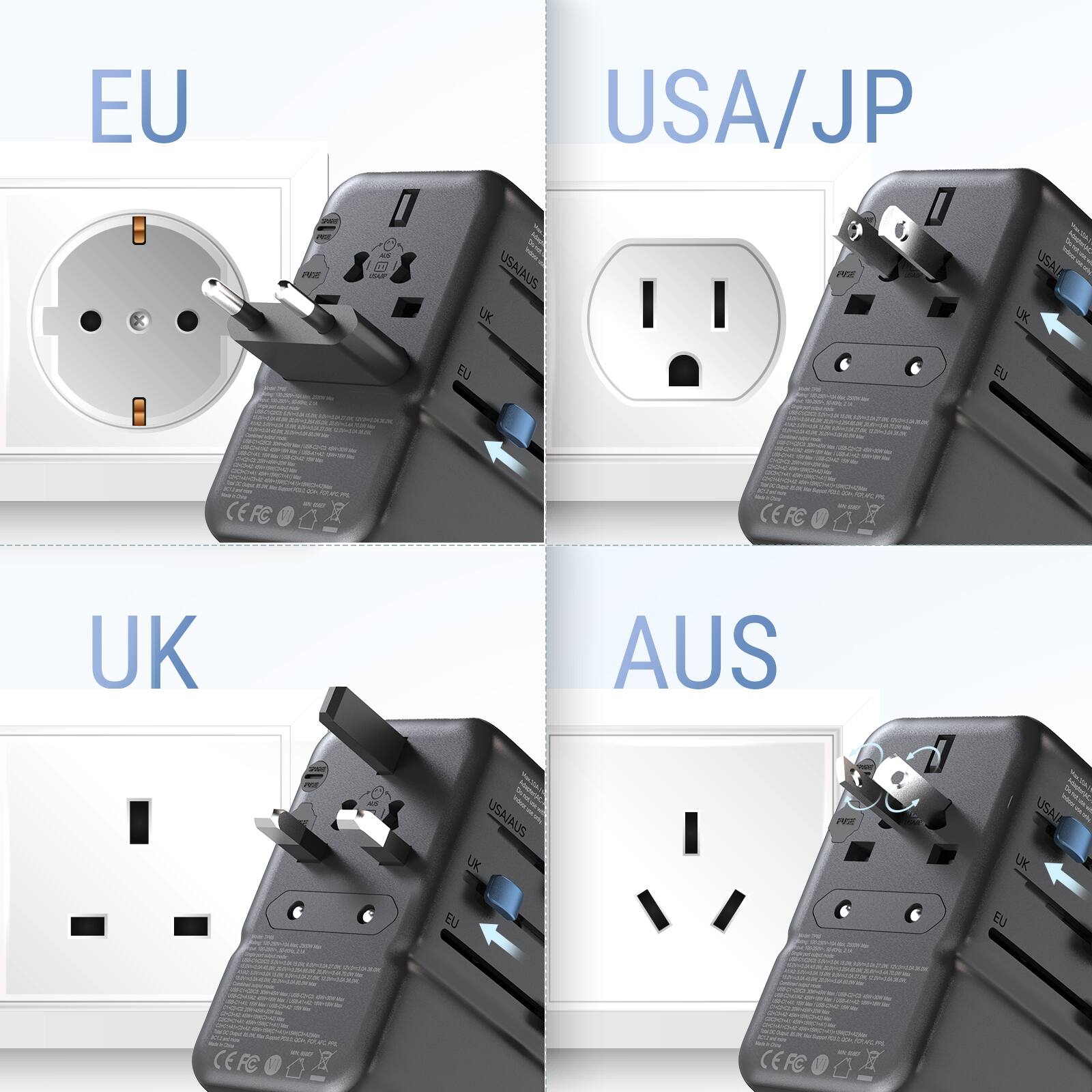 MINIX 85W GaN III Universal Travel Adapter with 3 USB C/2 USB A, AC ...