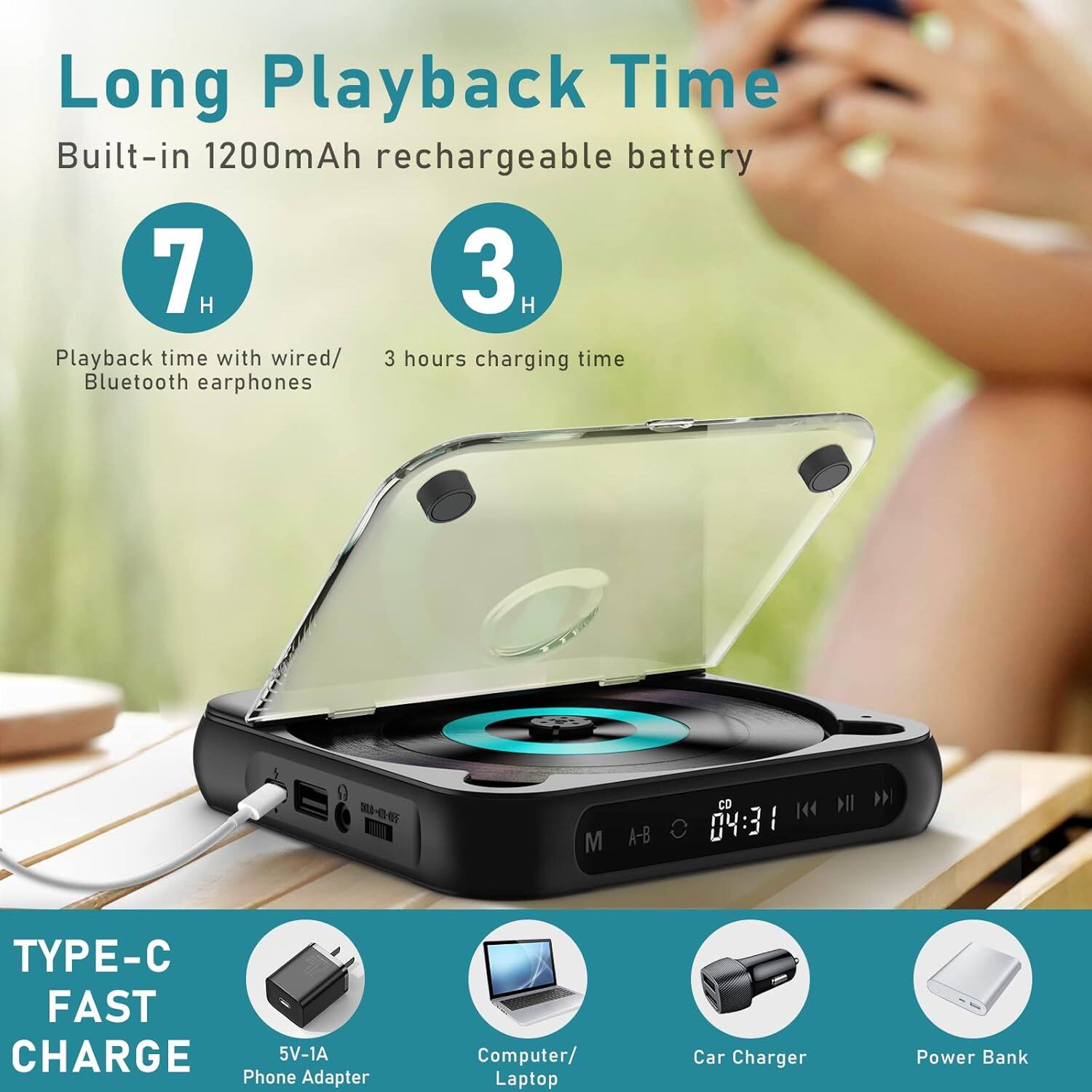 Skanty Furniture Portable CD Player,Mini CD Player with Bluetooth ...