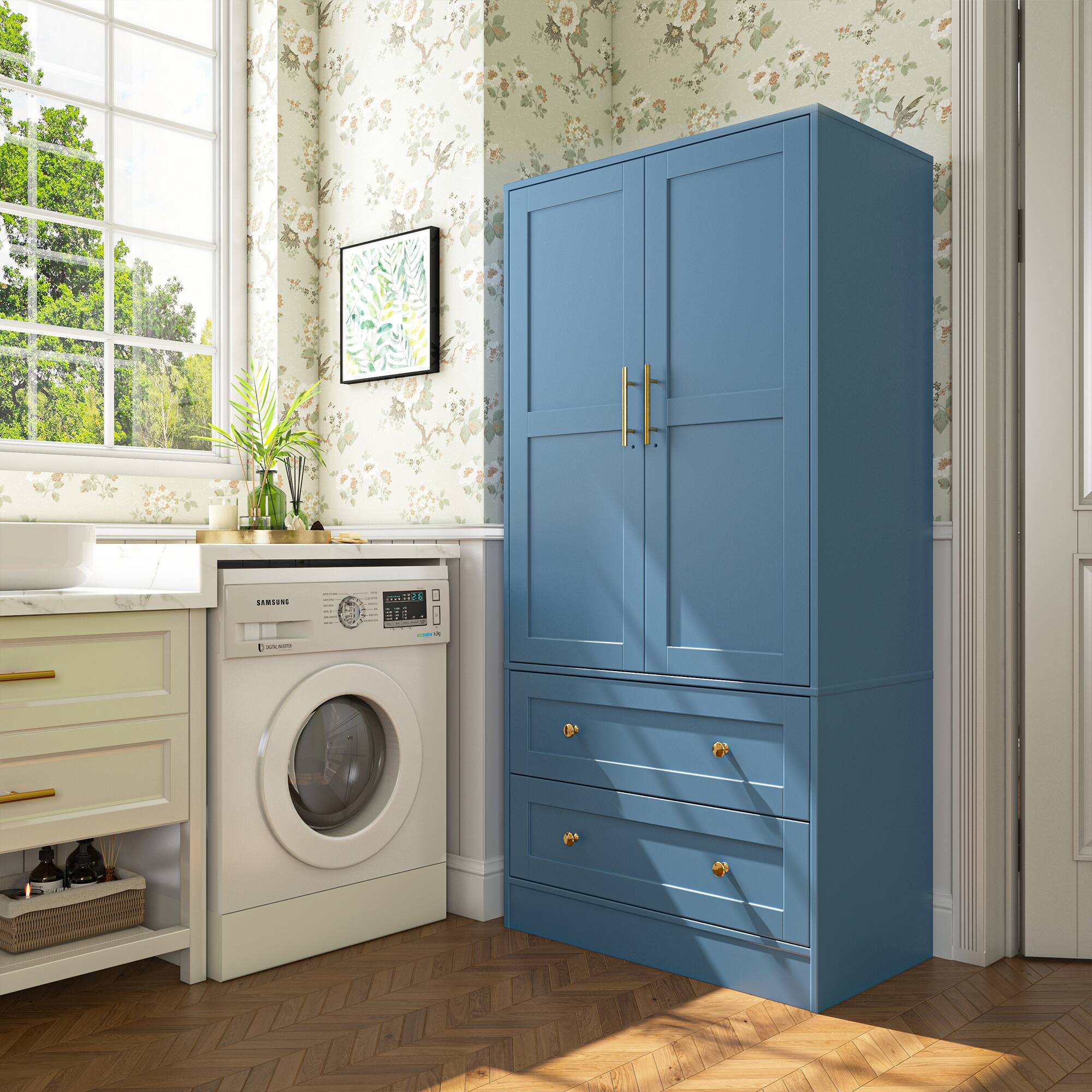 APRILSOUL Shaker Style Classic Two Door Wardrobe Solid Wood Bedroom ...