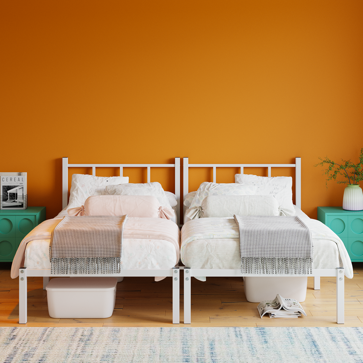 TinyHomie Twin Over Twin Over Twin Metal Bunk Bed Guardrails Ladder ...