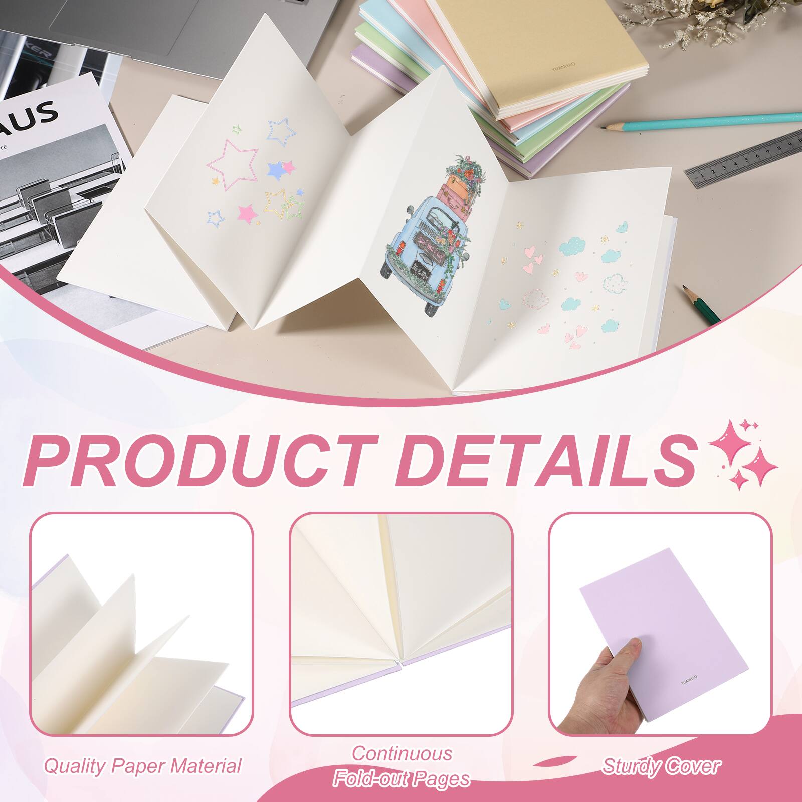 Unique Bargains 7.5x5.2 Inch Concertina Sketchbook, 16 Sheets 300GSM ...