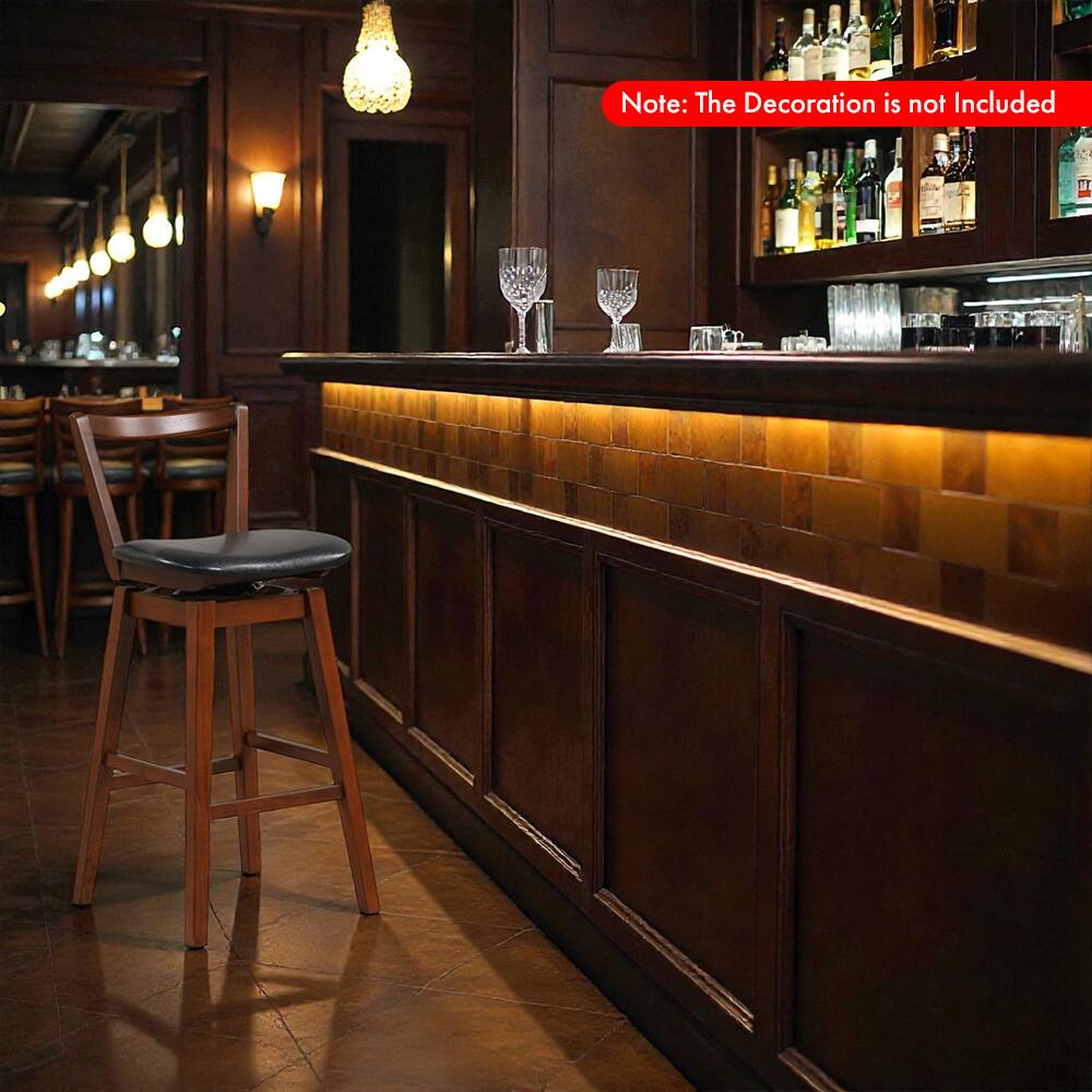 Hivvago Rotating PU Leather Bar Chair with Padded Seat and Ergonomic ...