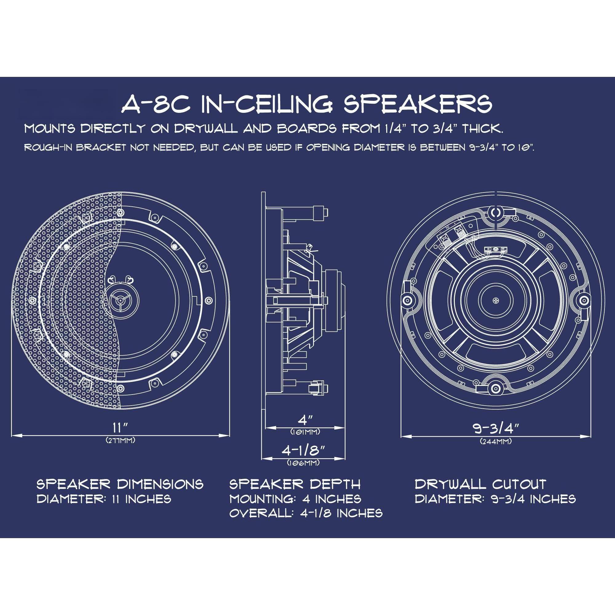 Pacoar Cade 2 way Ceiling Wall Round Speakers Pack Inch Woofer Cutout ...