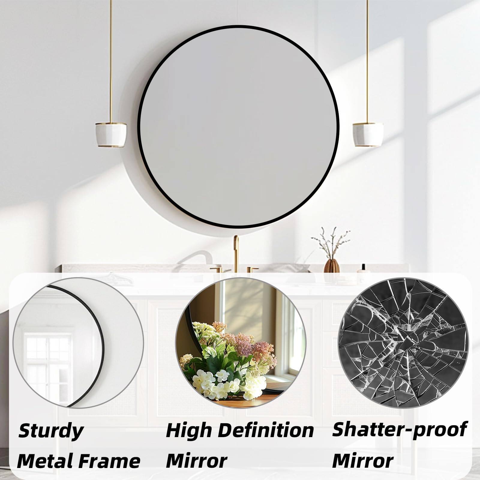 Cedar Assembly Round Mirror Circle Bathroom Mirrors Wall For Living ...