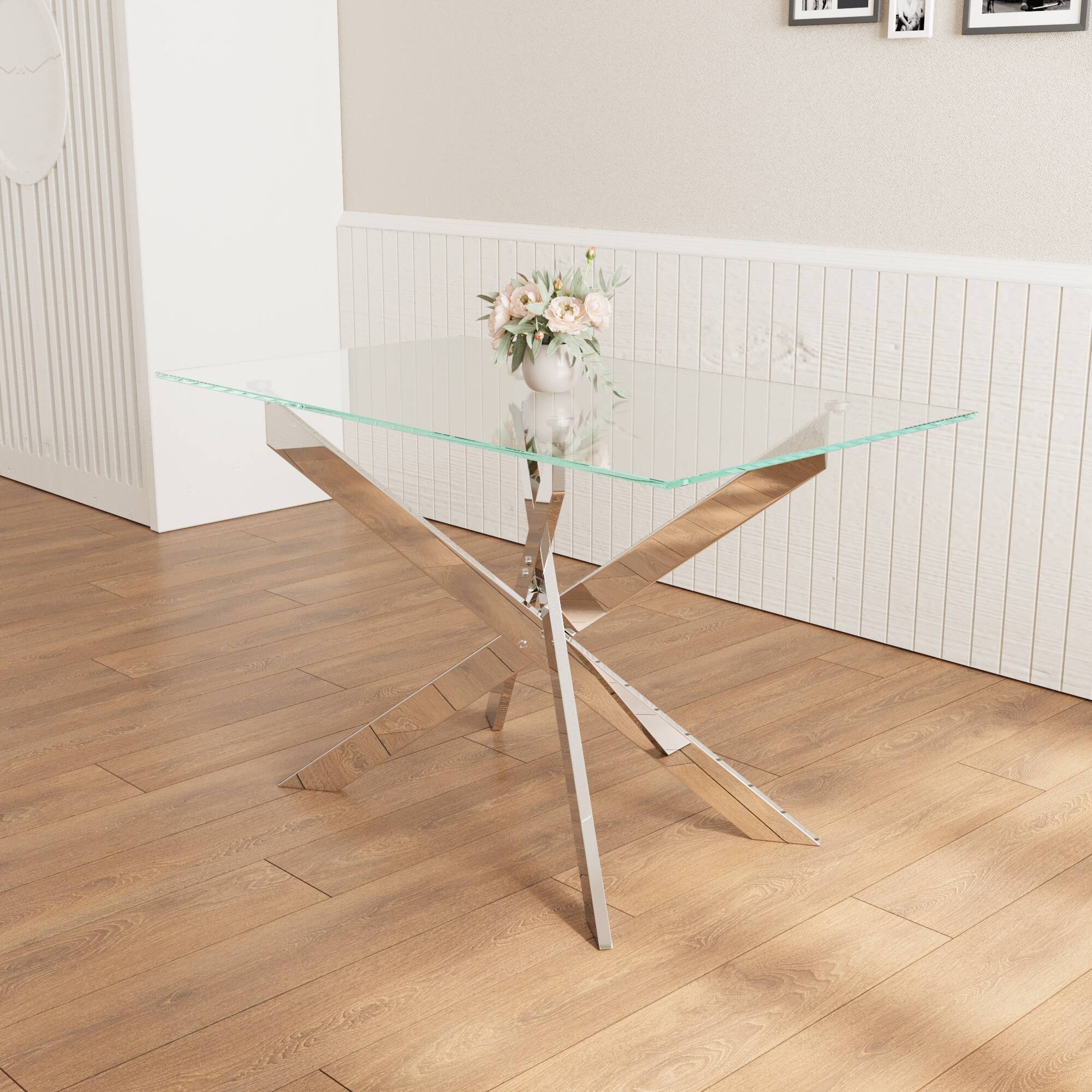 Tiramisubest 47.2" Modern minimalist tempered glass coffee table, glass ...