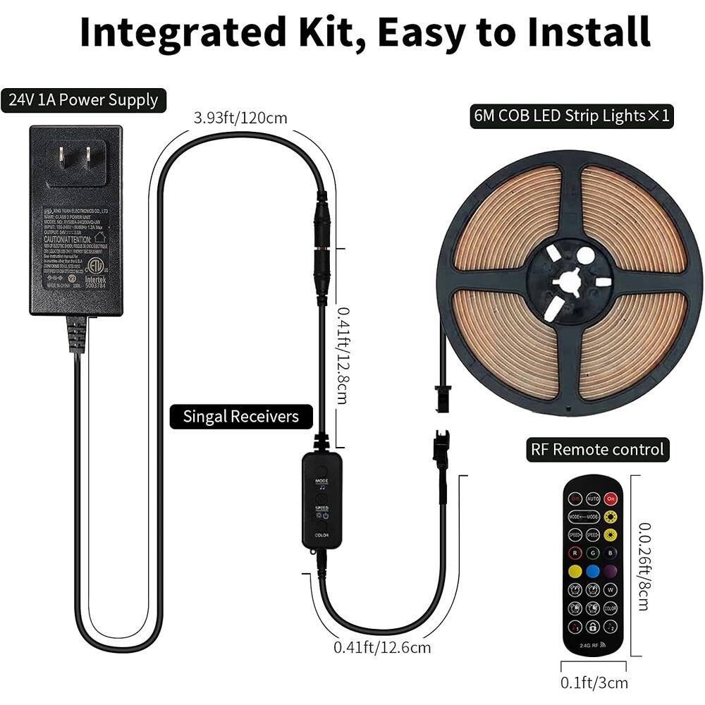 PARKER SLATER 20FT COB RGBIC LED Strip Lights, Music Sync Neon with RF ...