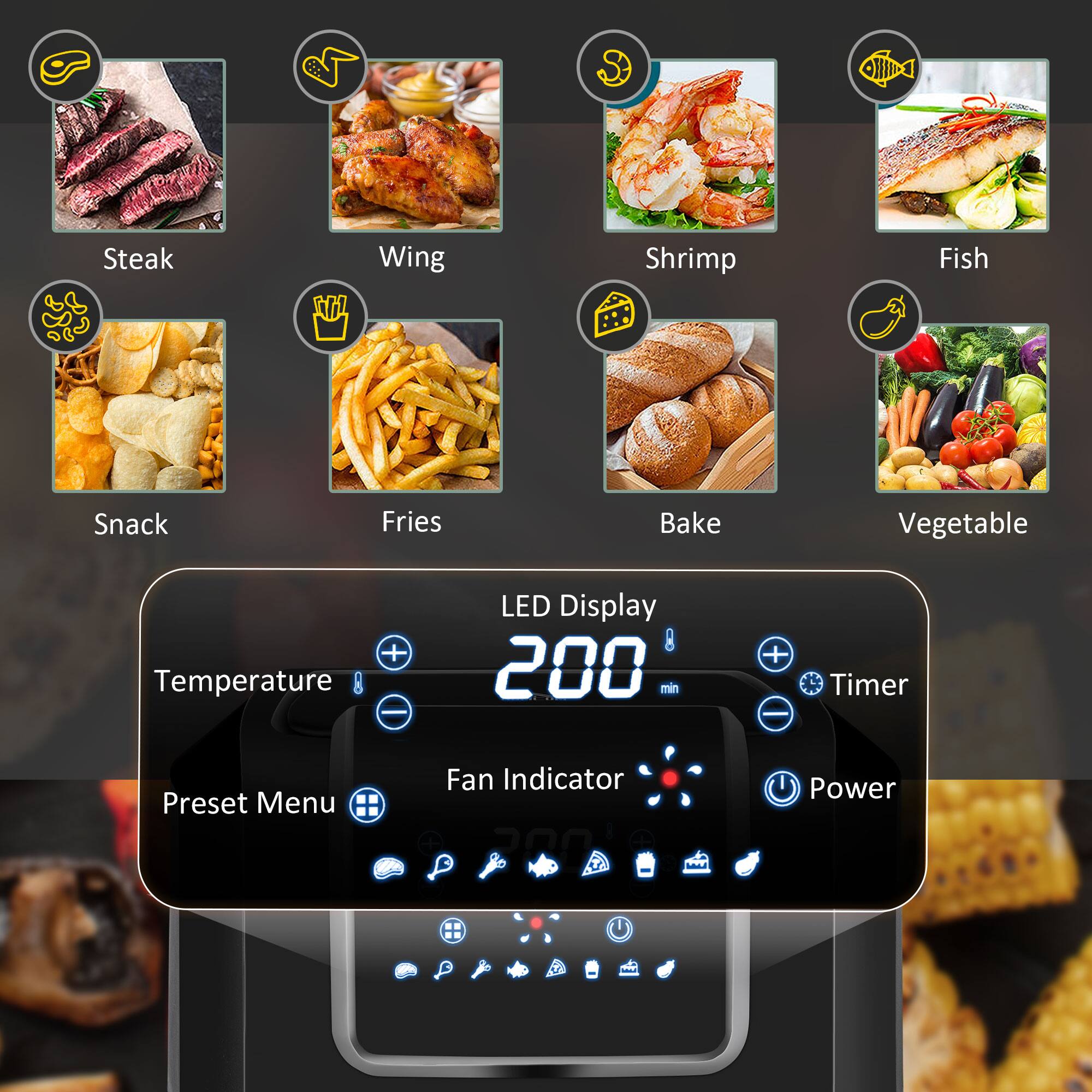 Breezary Air Fryer, 1700W 6.9 Quart Air Fryers Oven with Digital ...