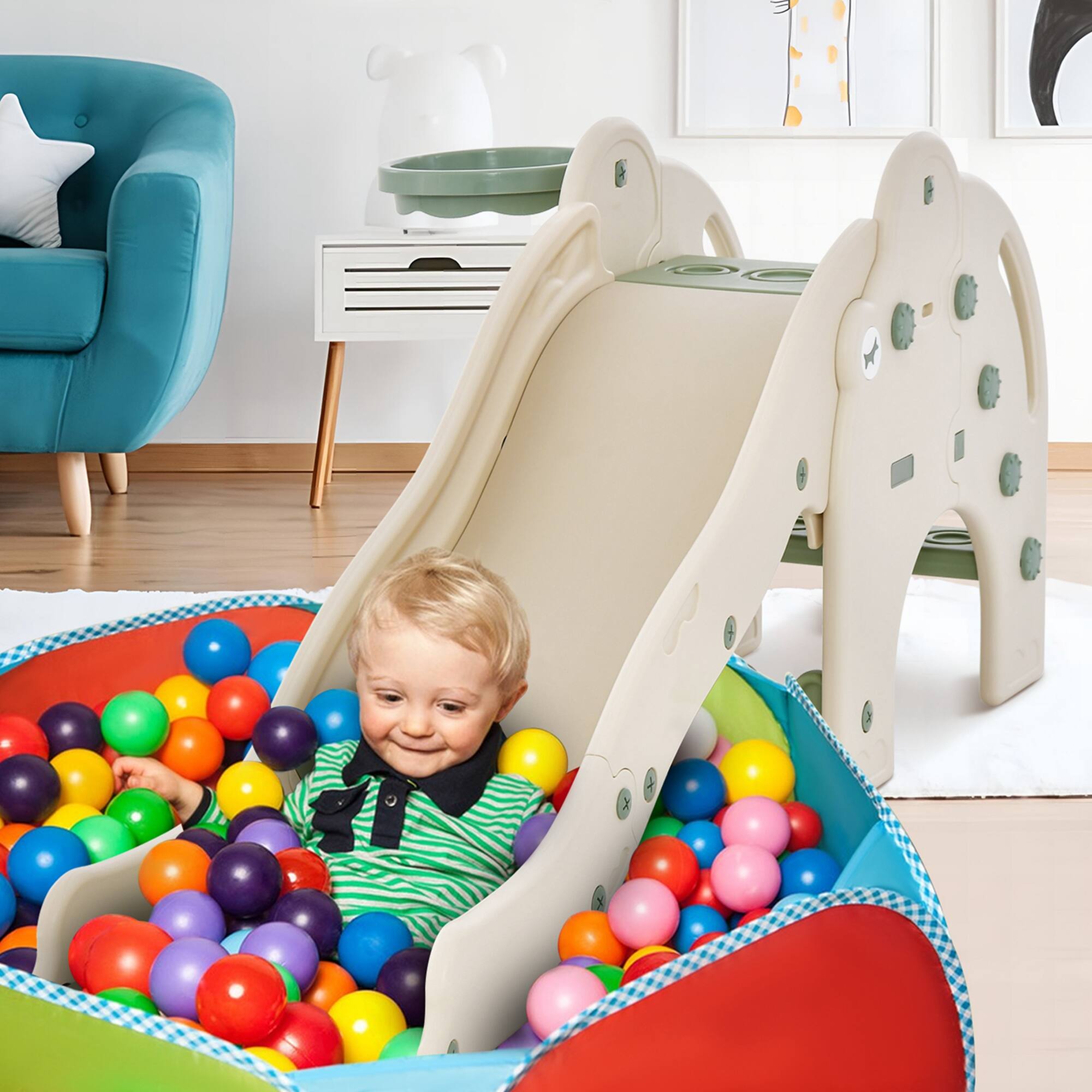 Costway 3 in 1 Toddler Slide with Buffer Zone Basketball Hoop & Ball ...