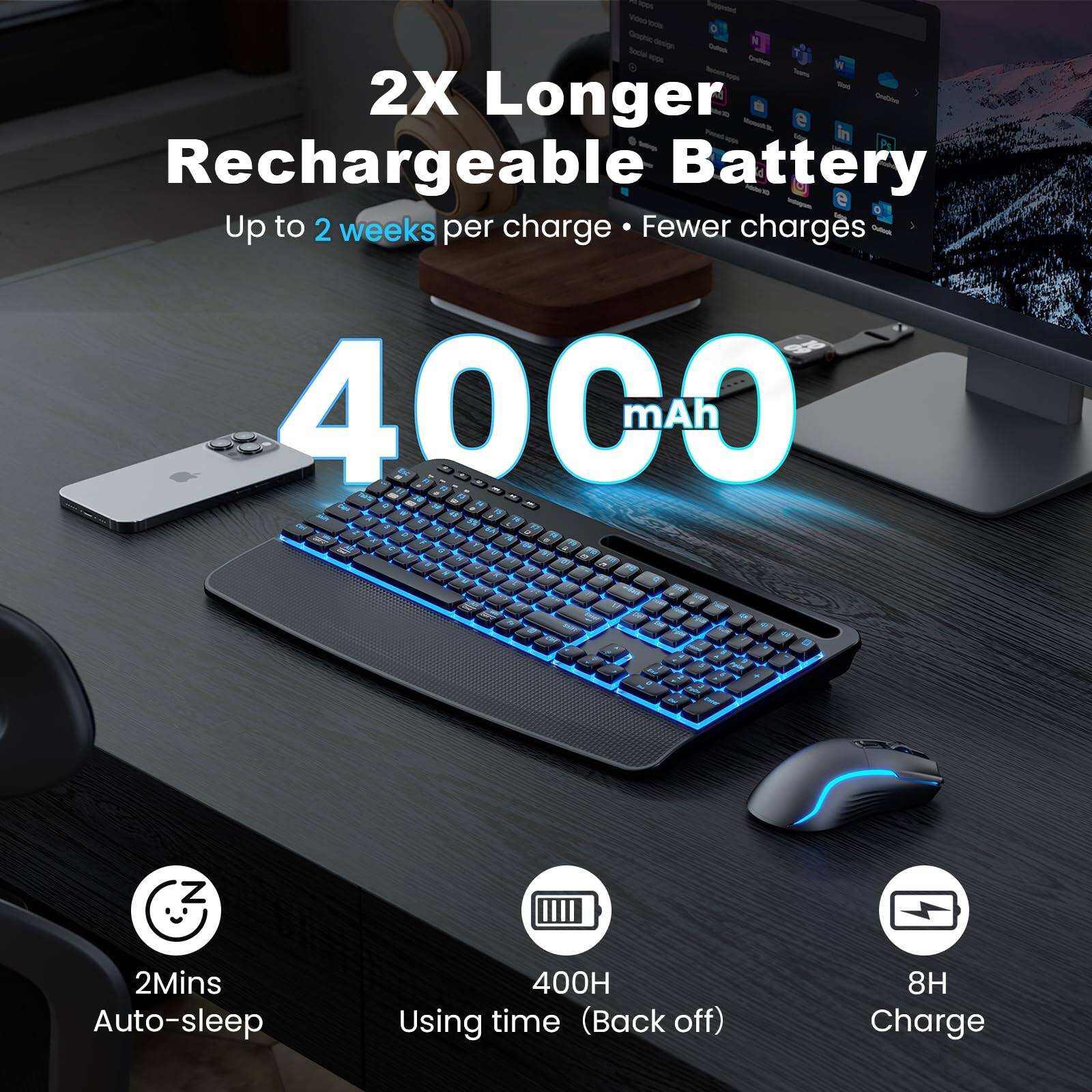 PO3TICJUNKI3 Wireless And Mouse Combo Rechargeable 4000mah Light Up ...