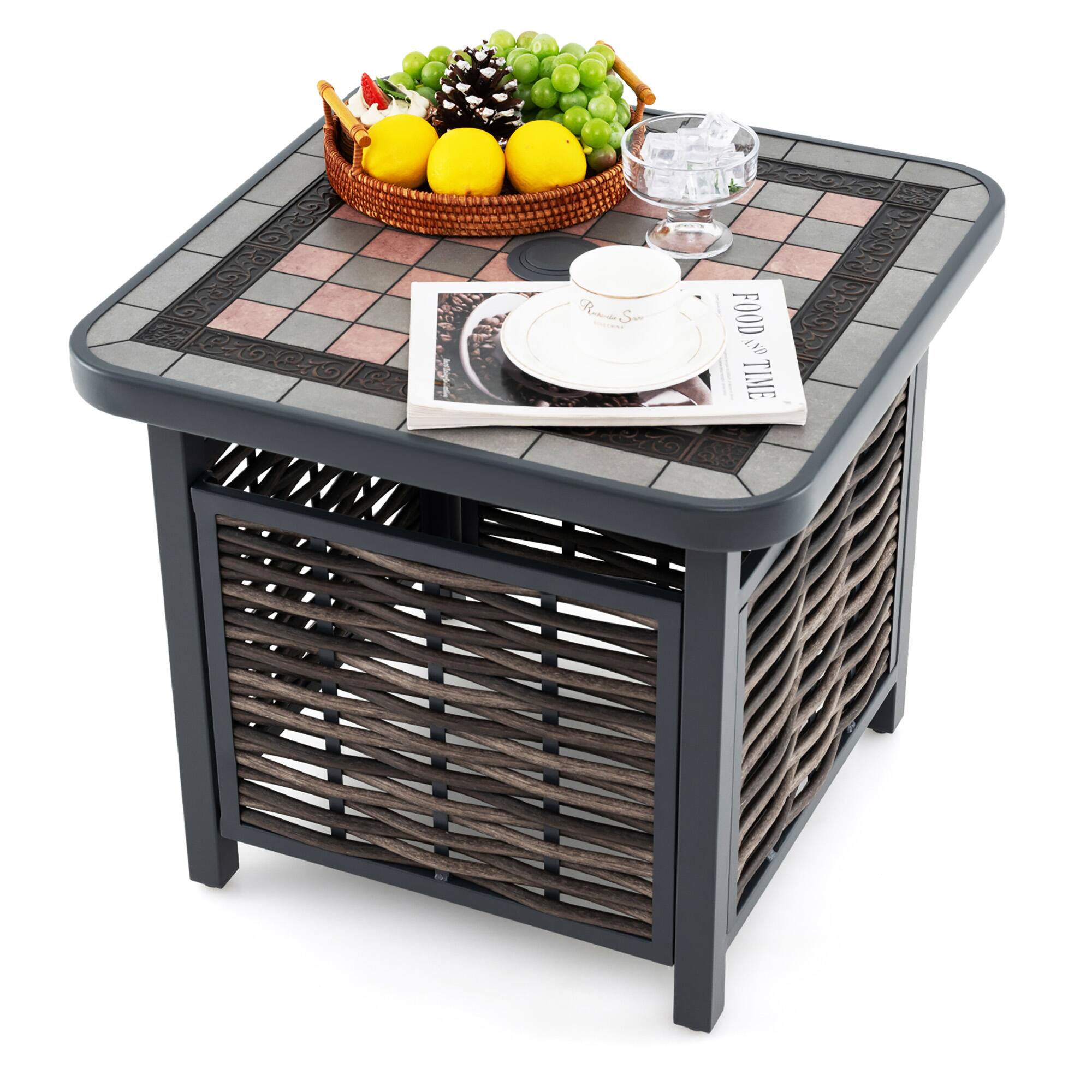 Gymax 21.5 Inches Outdoor PE Rattan Side Table w/ Resin Tabletop ...