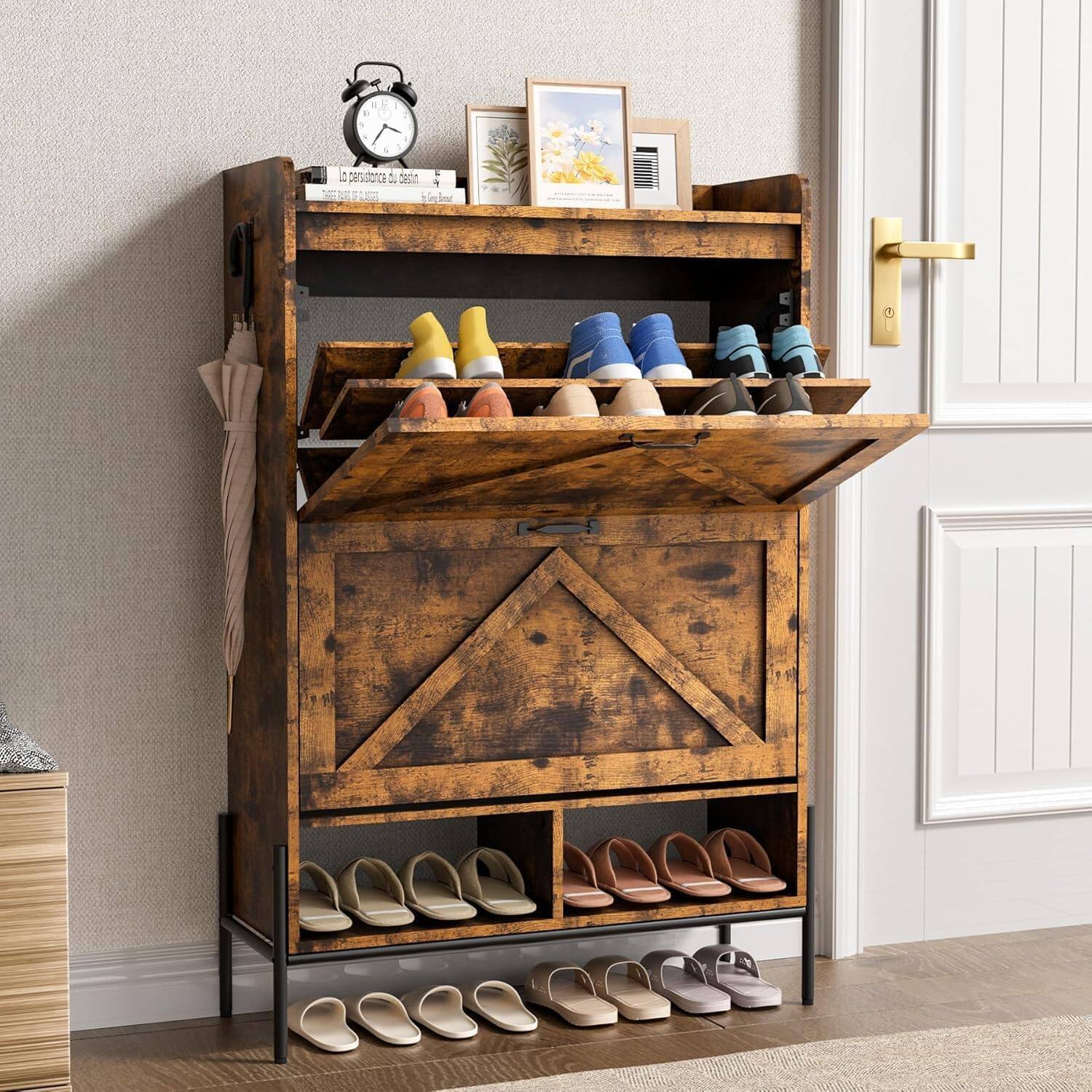 Homhougo Wooden Shoe Storage Cabinet – Freestanding Entryway Organizer ...