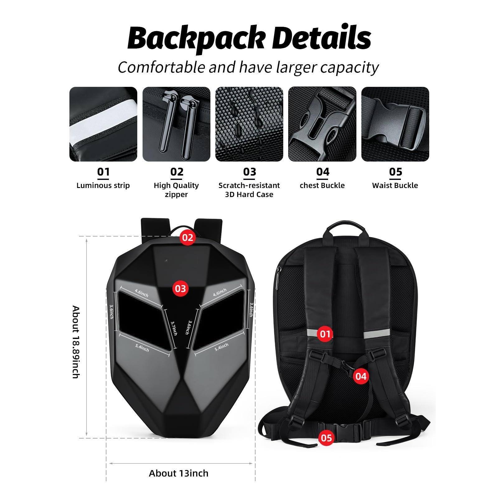 Stamp n Camp Knight Backpack With Led Eyes Waterproof Hard Case Motorbike Bag Diy Laptop For ...