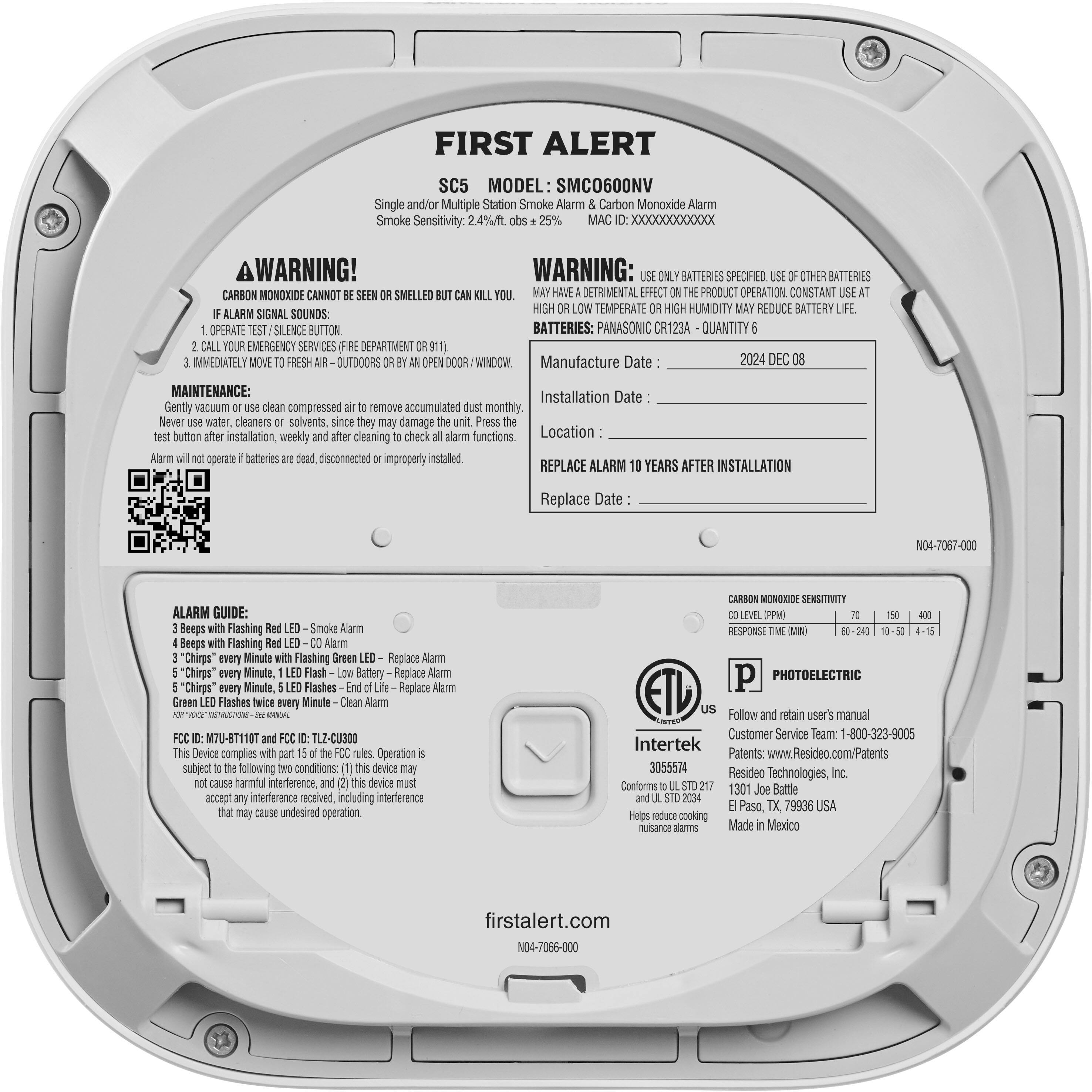 First Alert Smoke and Carbon Monoxide Detector Battery Powered White ...