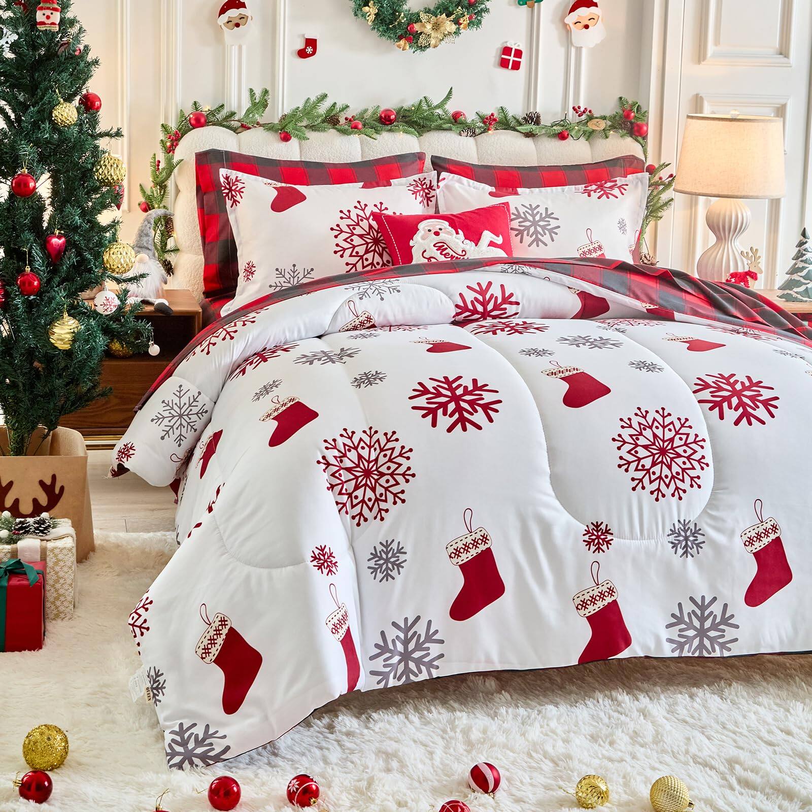 Dapper Styles Christmas Comforter Set Snowflake Socks Holiday Bedding ...