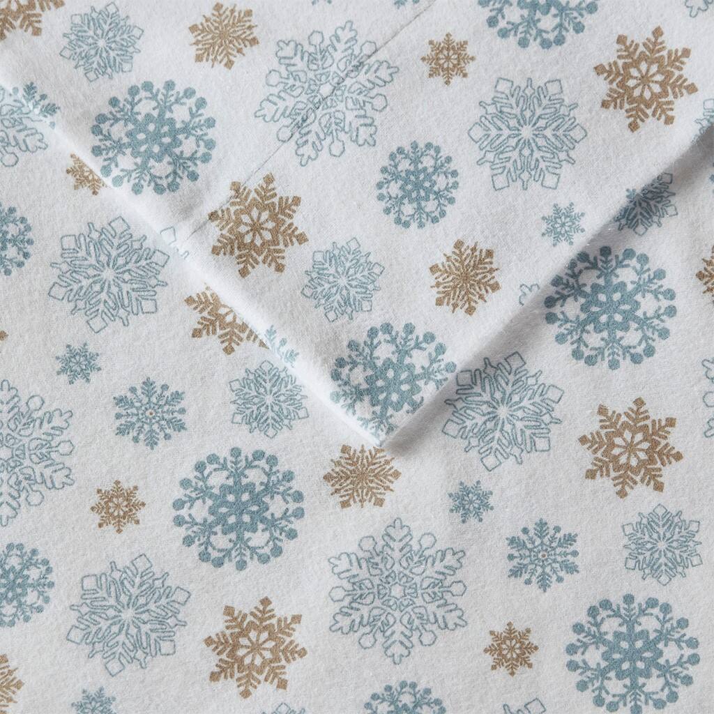 Gracie Mills Persephone Cotton Flannel Sheet Set Tan/Blue Snowflakes ...