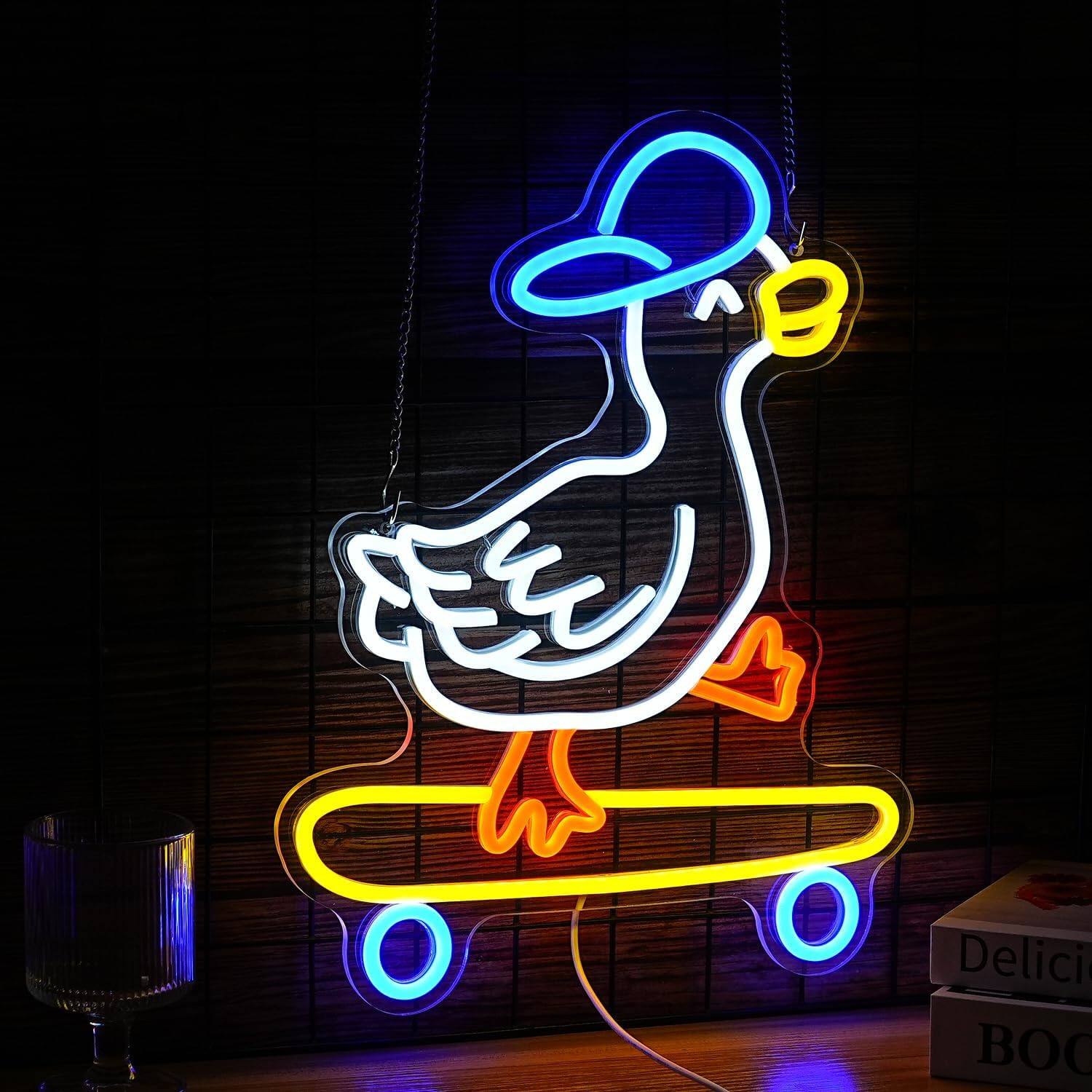 Auledio Skateboard Duck Neon Sign Dimmable LED Happy Duck Neon Light ...