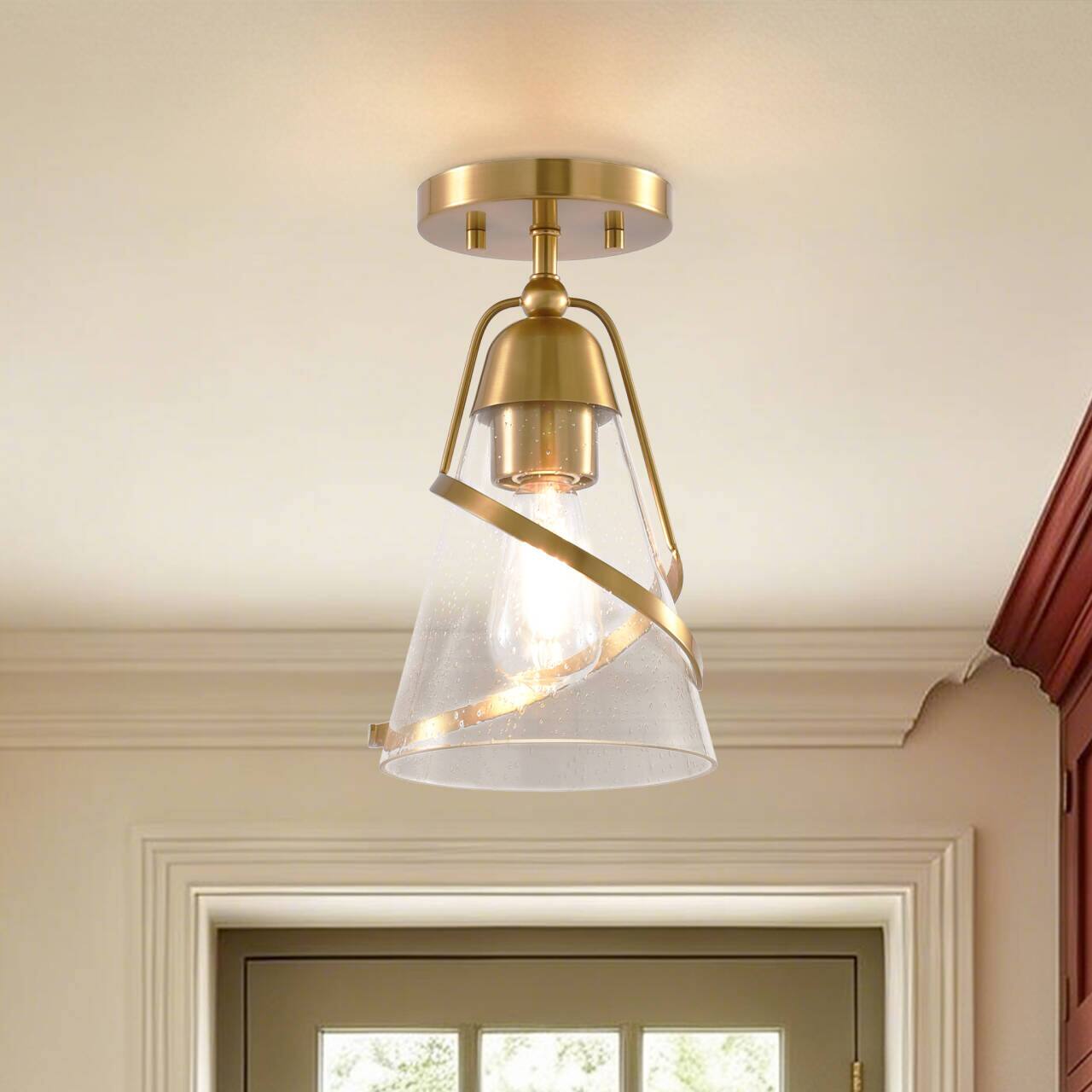 Parrot Uncle 7” Modern Glass Shade Semi Flush Mount Ceiling Light Gold ...